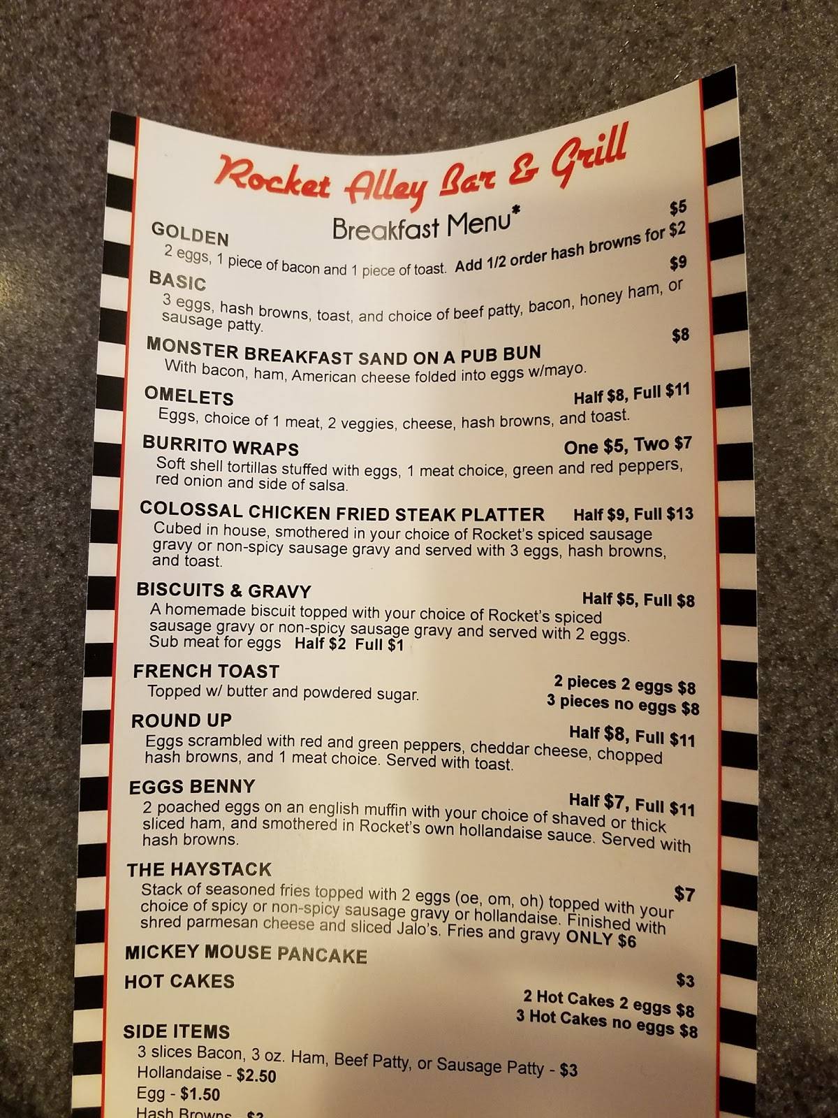 Menu at The Alley Bar & Grill, Arlington