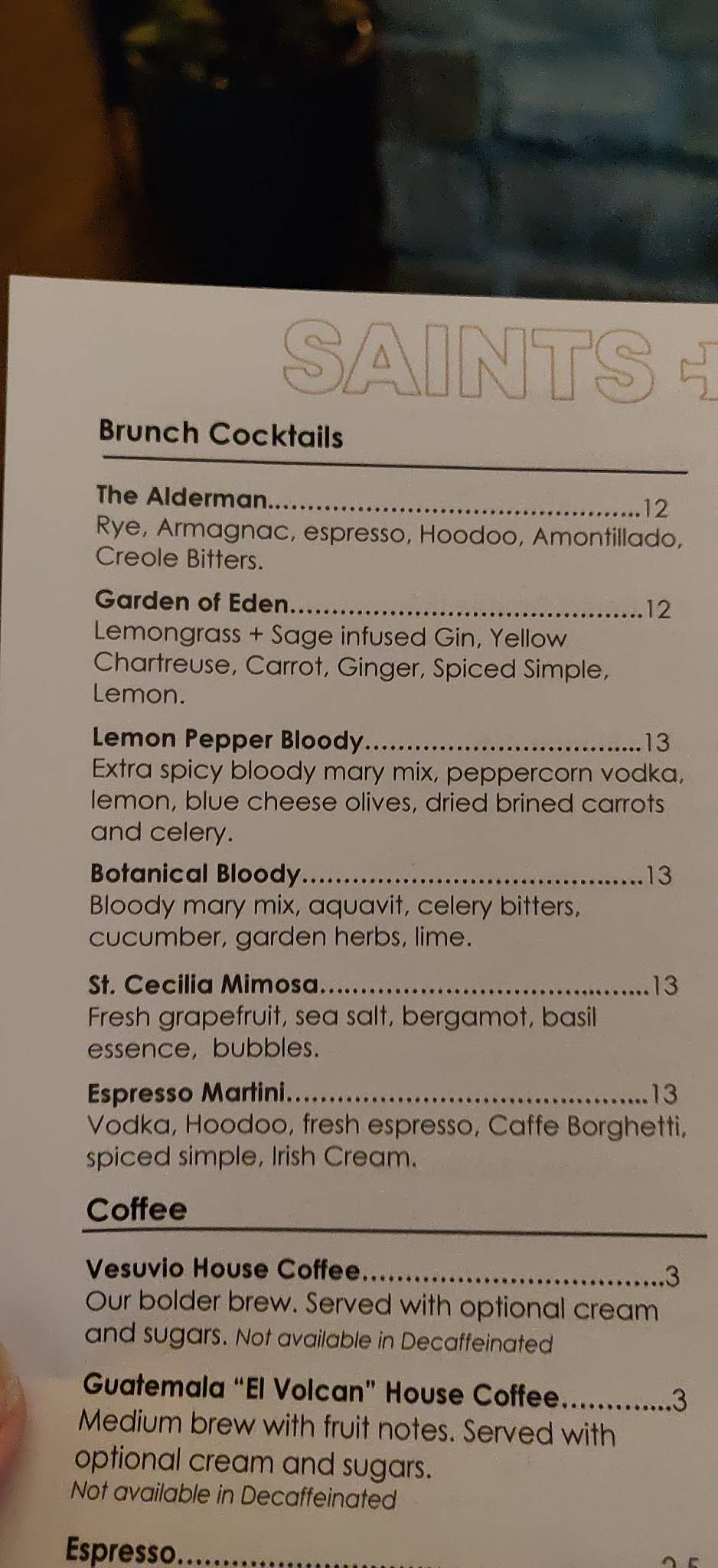 Menu at Saints + Council pub & bar, Atlanta