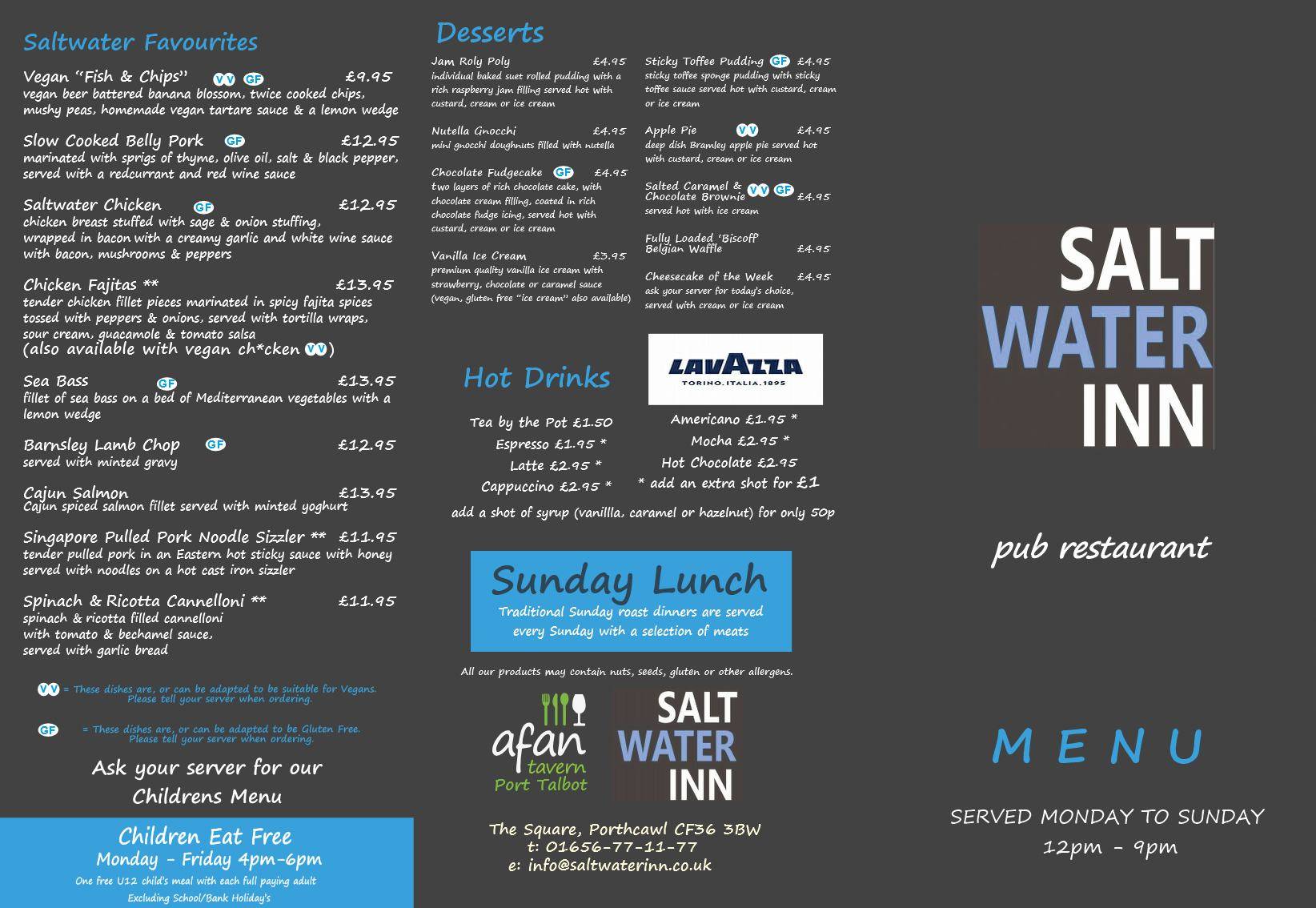 Menu at Saltwater Inn pub & bar, Porthcawl