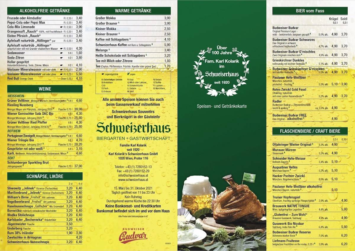 Speisekarte von Schweizerhaus pub & Bar, Wien