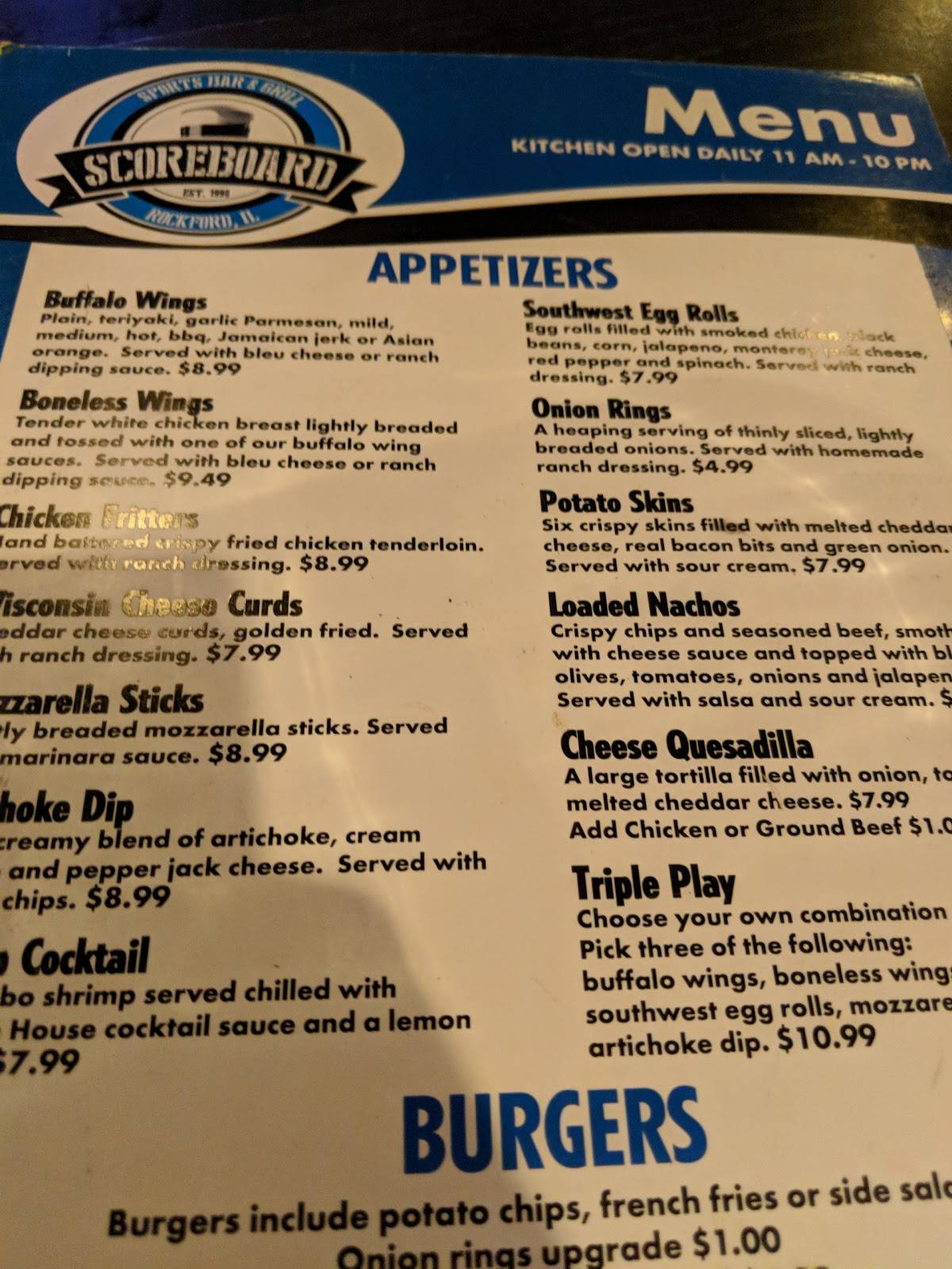 Menu at Scoreboard Sports Bar & Events by Hoffman House, Rockford