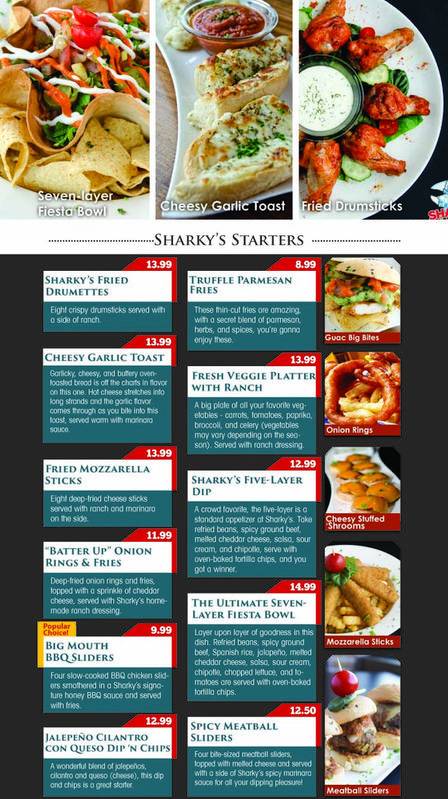 Menu at Sharky's Bar and Grill - Haeundae Strip, Busan