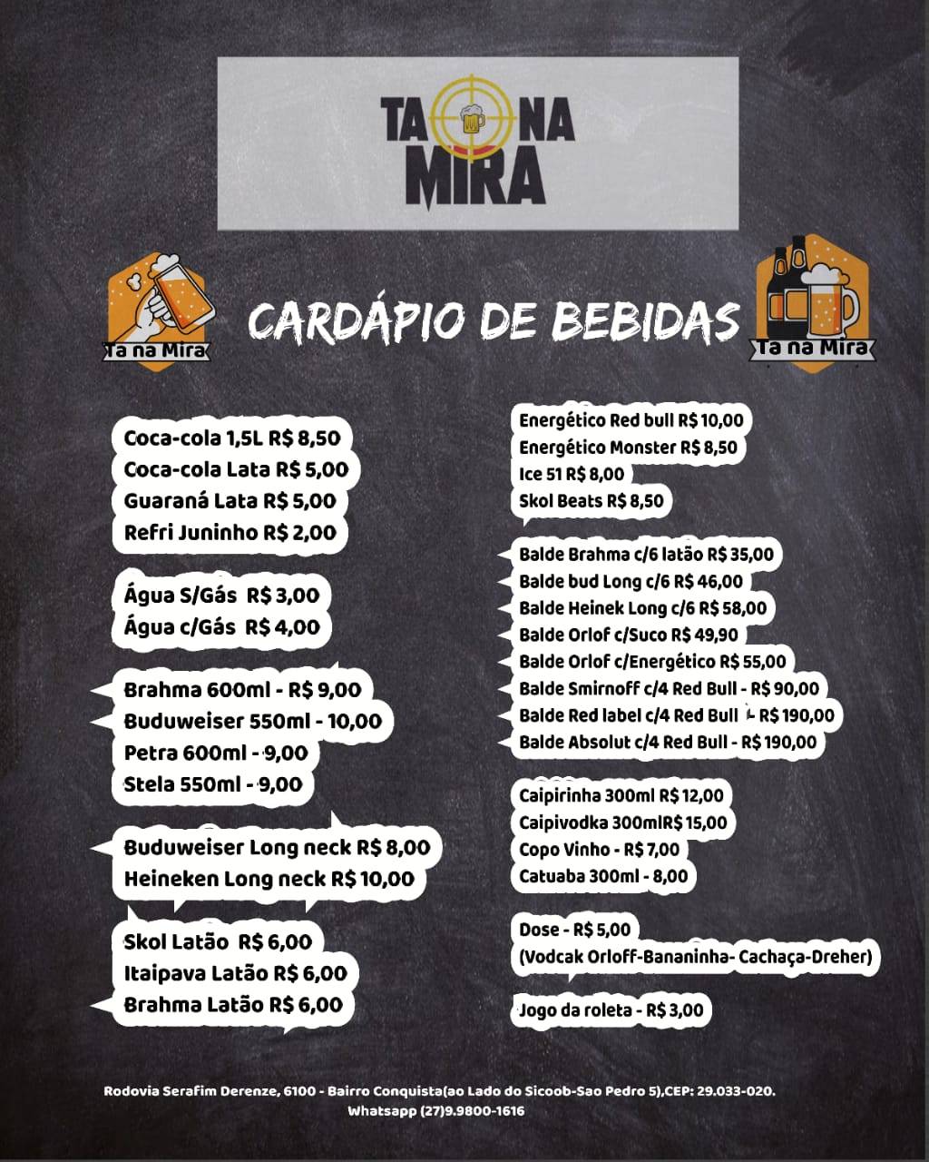 Menu at Ta Na Mira pub & bar, Vitoria