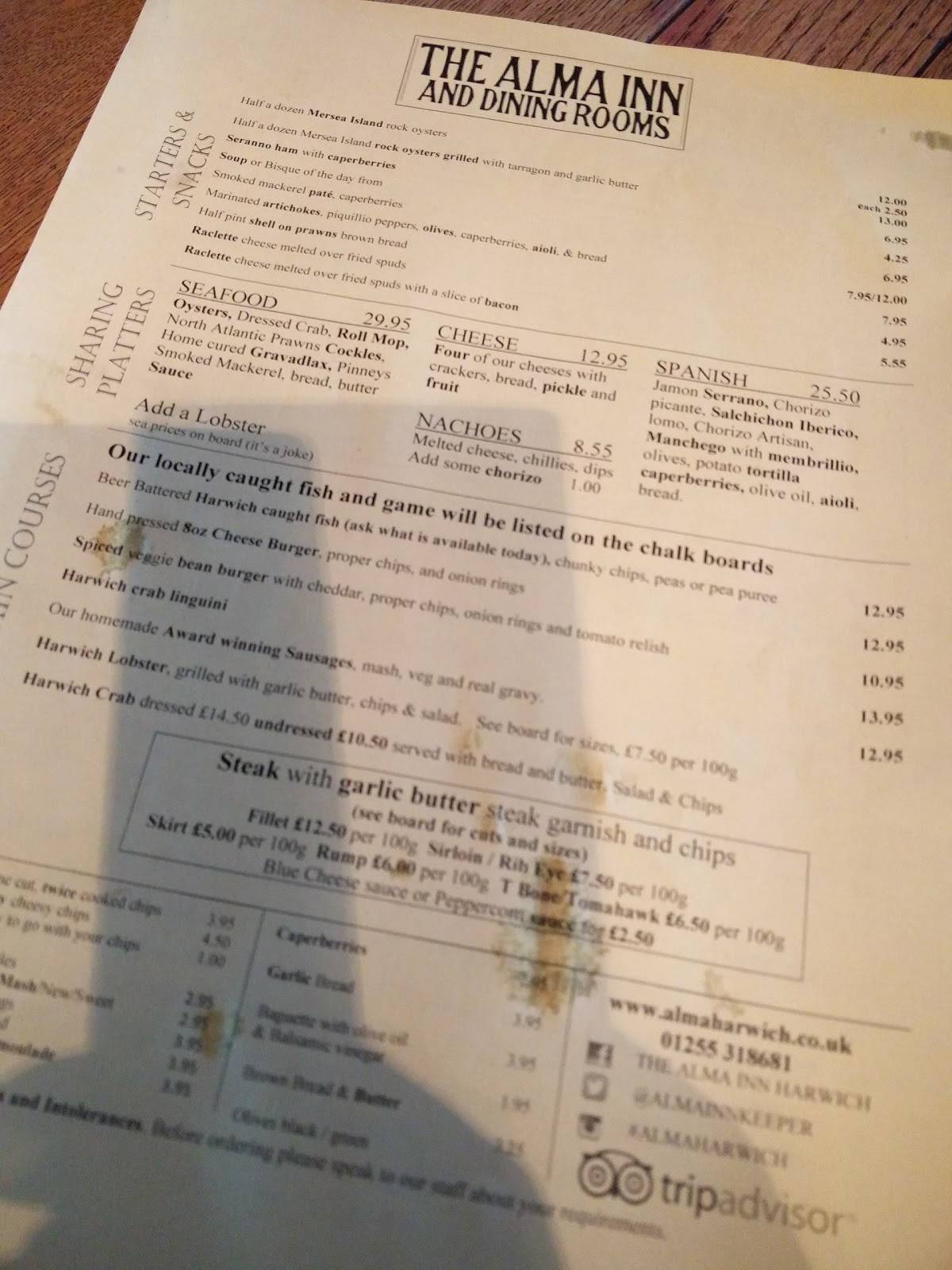 Menu at The Alma Inn pub & bar, Harwich