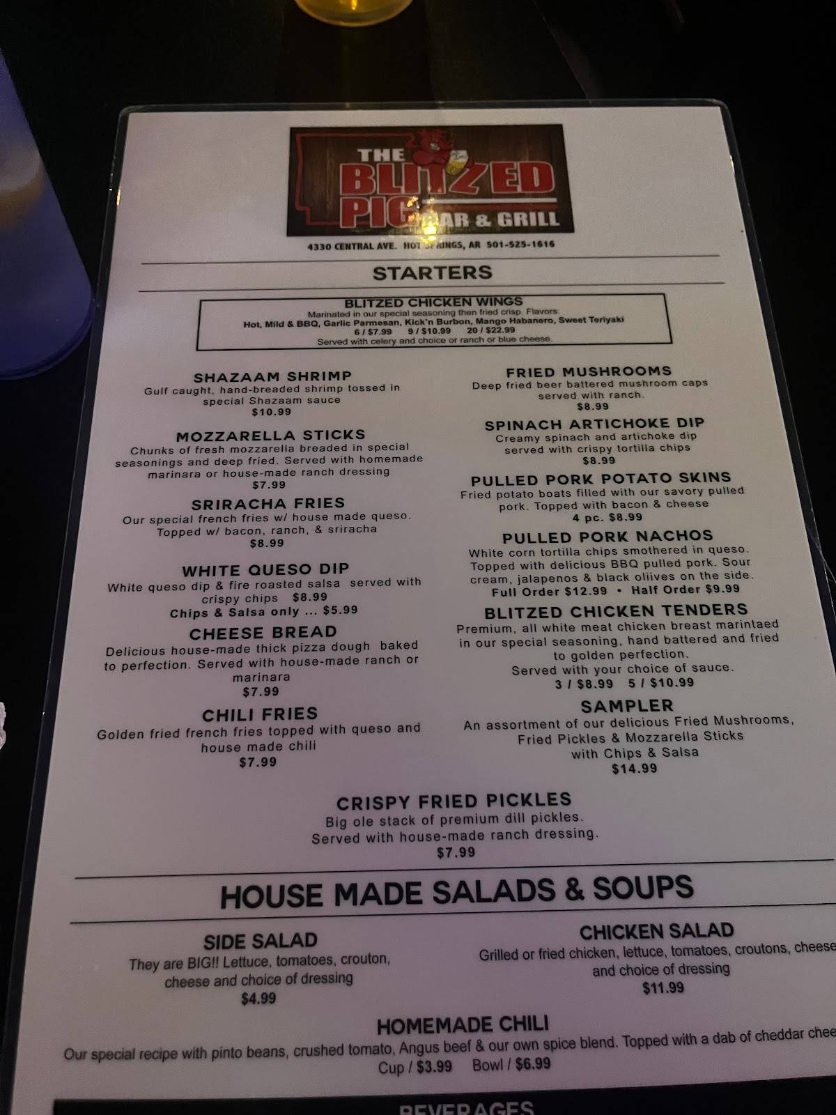 Menu at The Blitzed Pig pub & bar, Hot Springs