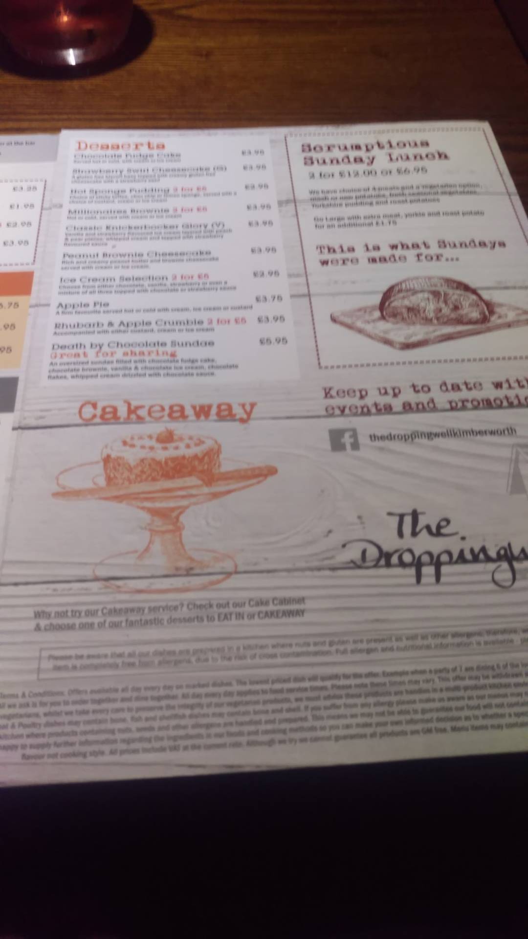 Menu at The Droppingwell pub & bar, Rotherham