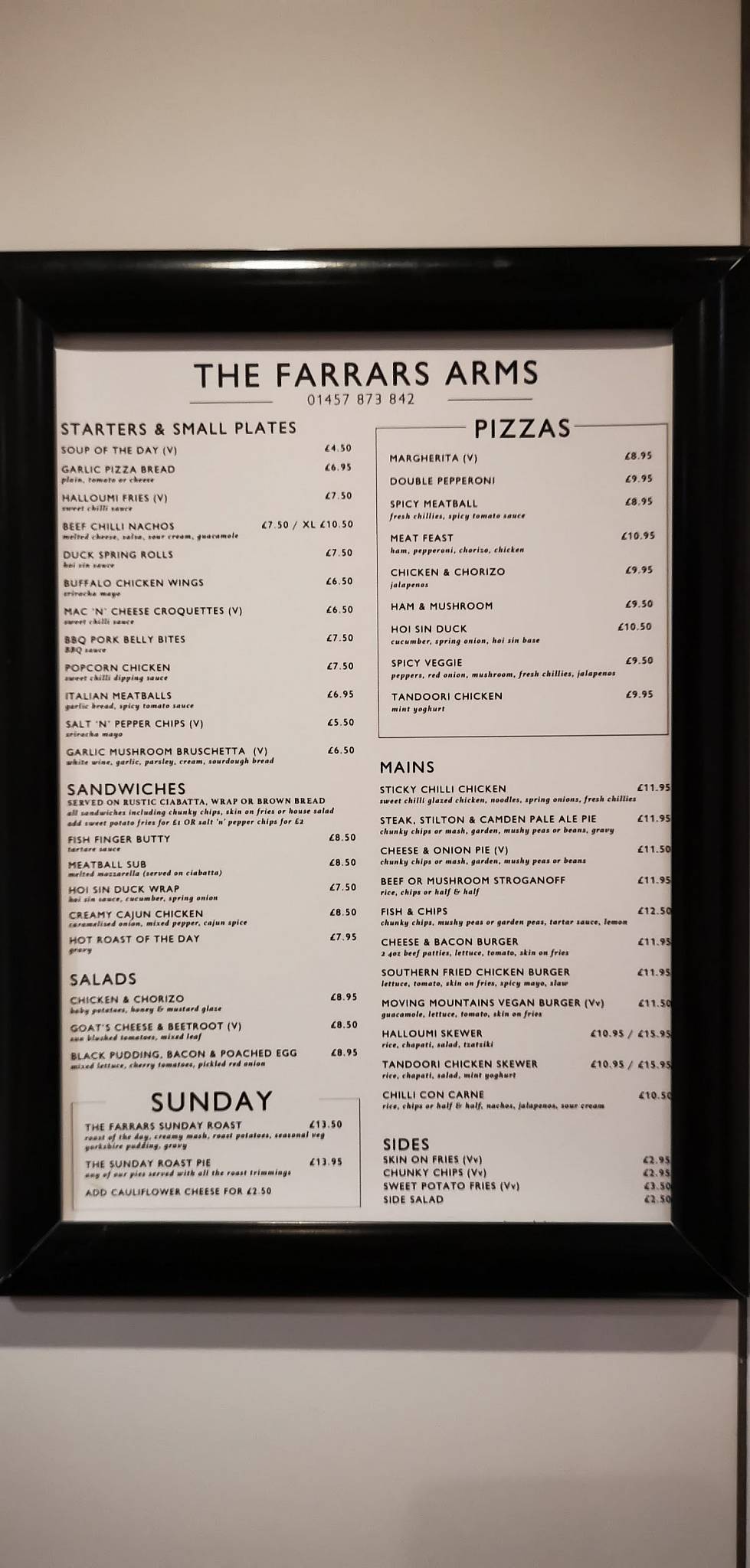 Menu at The Farrars Arms pub & bar, Oldham