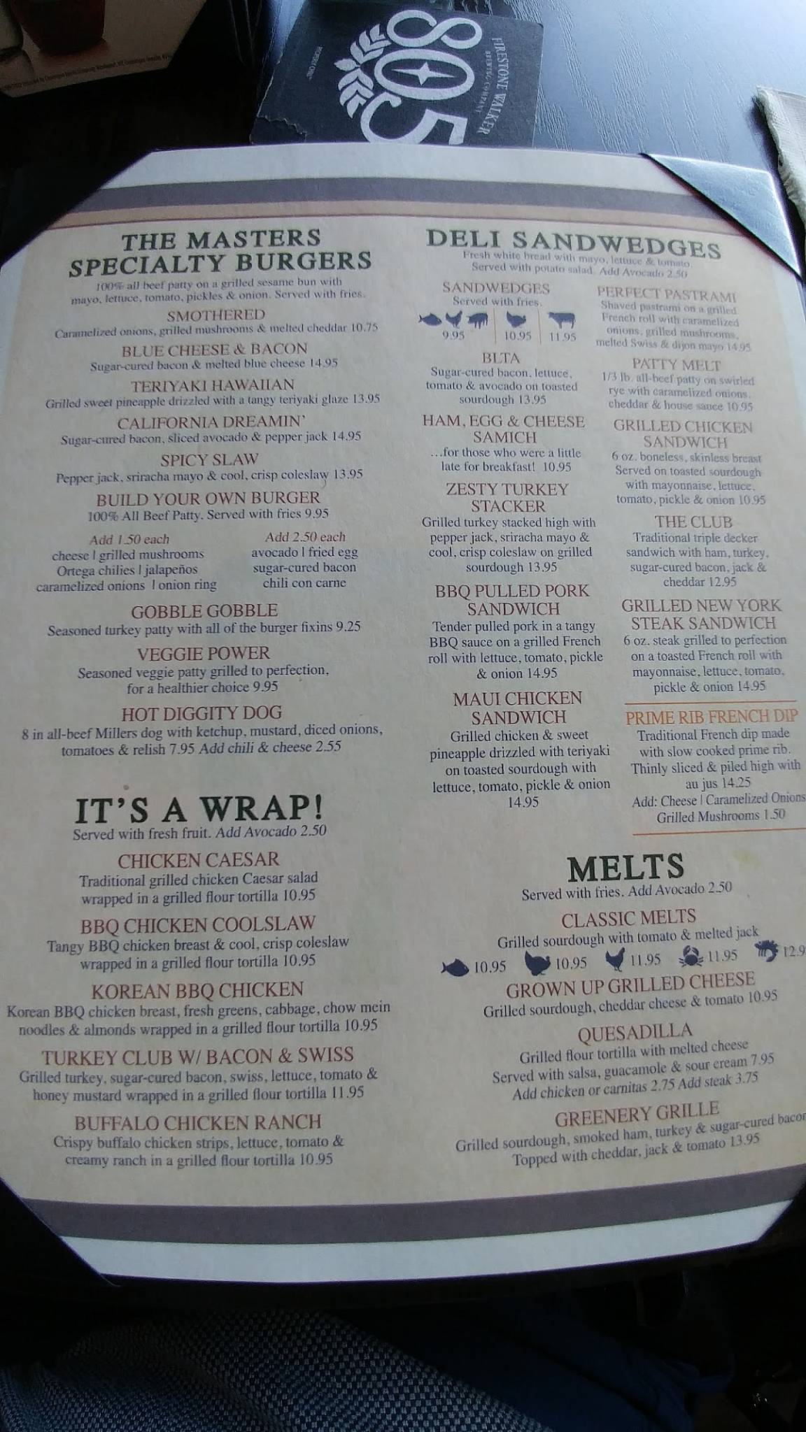 Menu at The Greenery Restaurant & Sports Bar, Walnut Creek