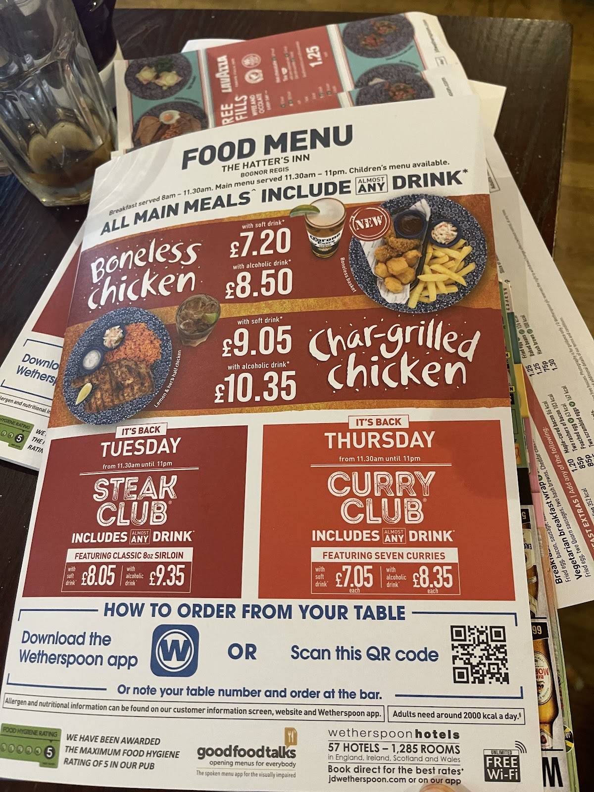 Menu at The Hatters Inn - JD Wetherspoon pub & bar, Bognor Regis