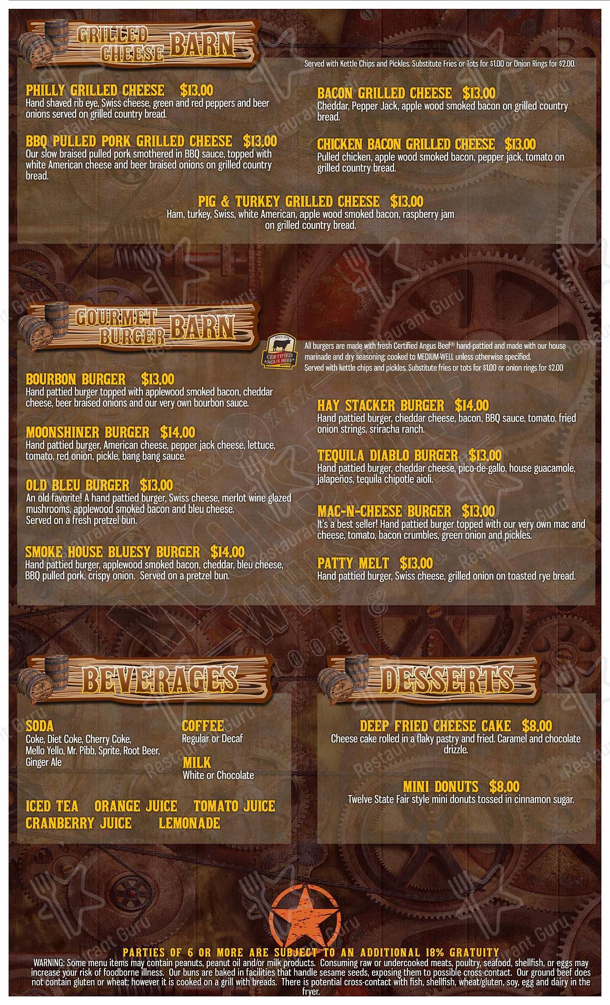Menu at The Moonshine Whiskey pub & bar, East Bethel