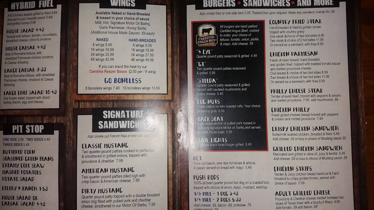 Menu at The Mustang Grill and Bar, Archer