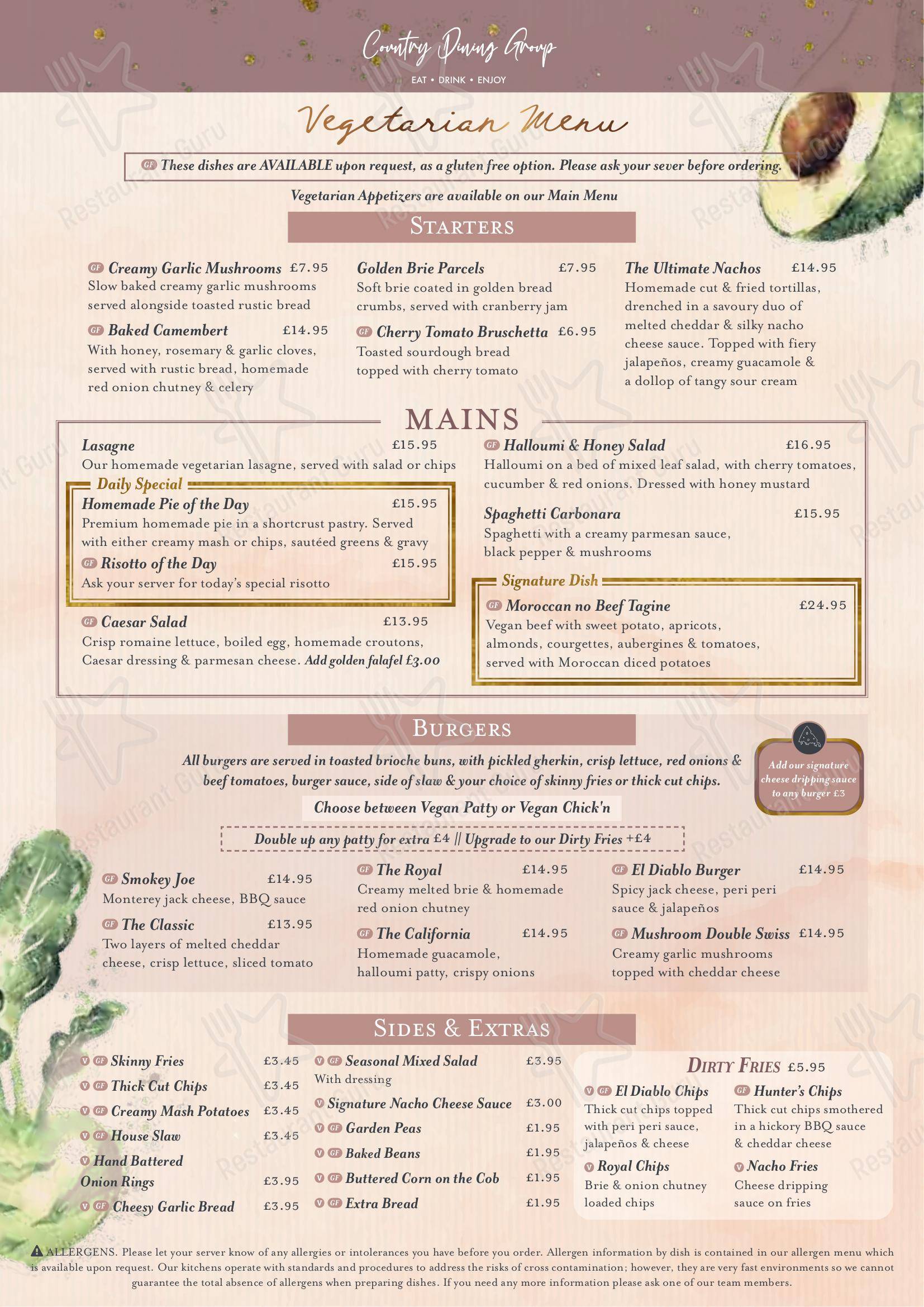 Menu at The Old Red Lion pub & bar, Dunstable, Bedford Rd