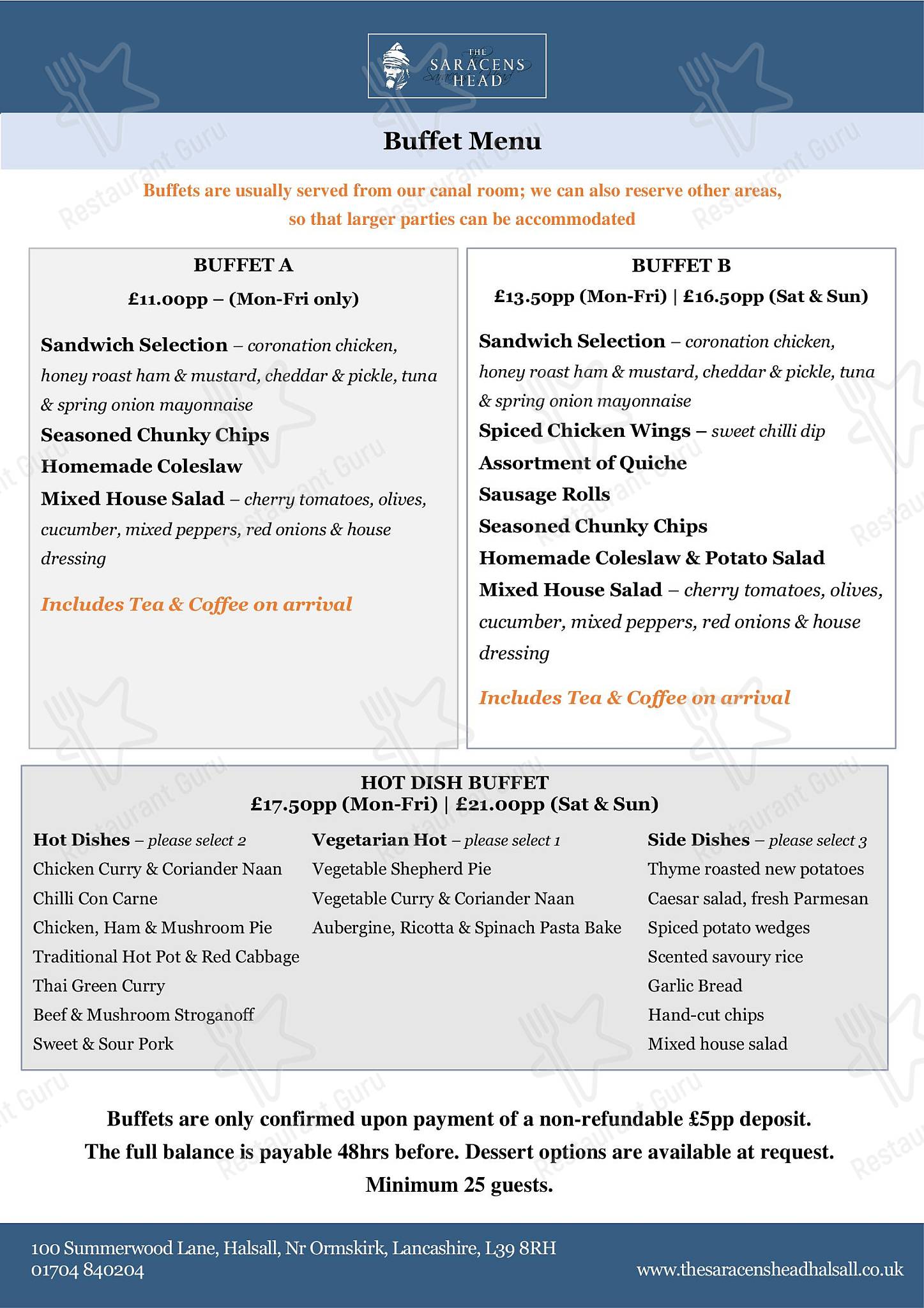 Menu at The Saracens Head pub & bar, Ormskirk