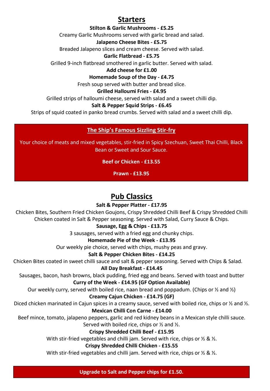 Menu at The Ship, Roose pub & bar, Barrow-in-Furness, Yarlside Rd