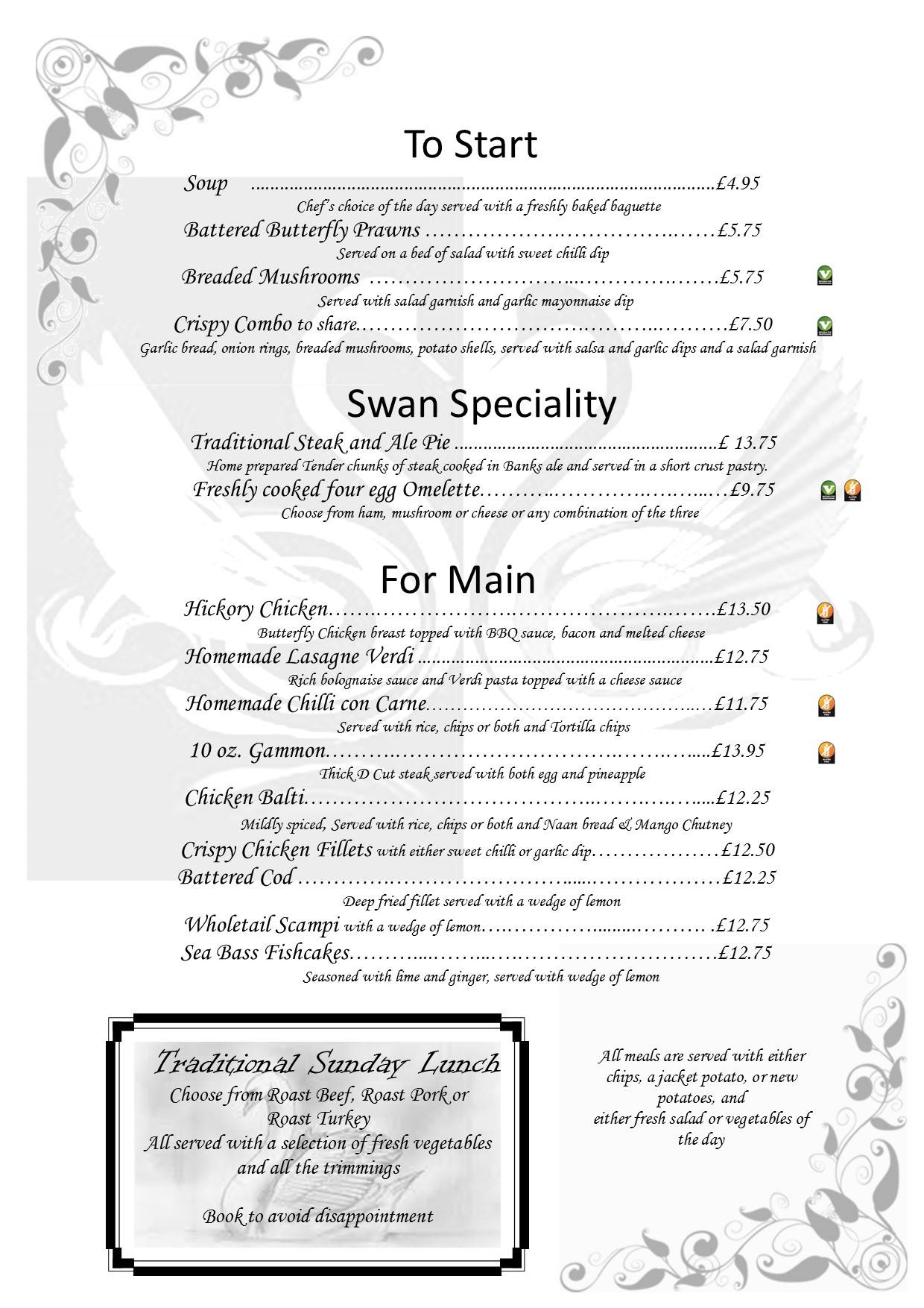 Menu at The Swan Inn pub & bar, Hereford, 171 Aylestone Hill