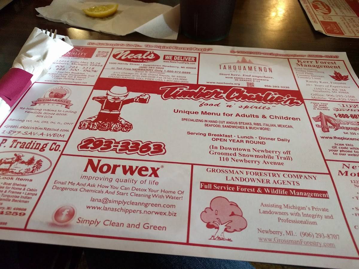 Menu at Timber Charlie's Food & Spirit pub & bar, Newberry