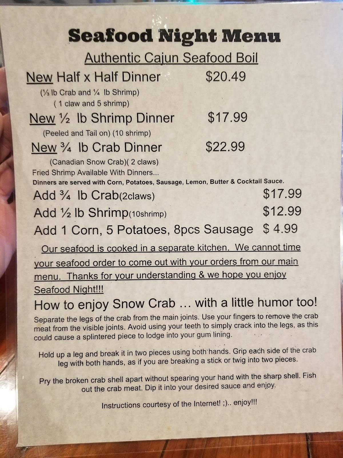 Menu at Uncle Ernie's restaurant, Bourbon