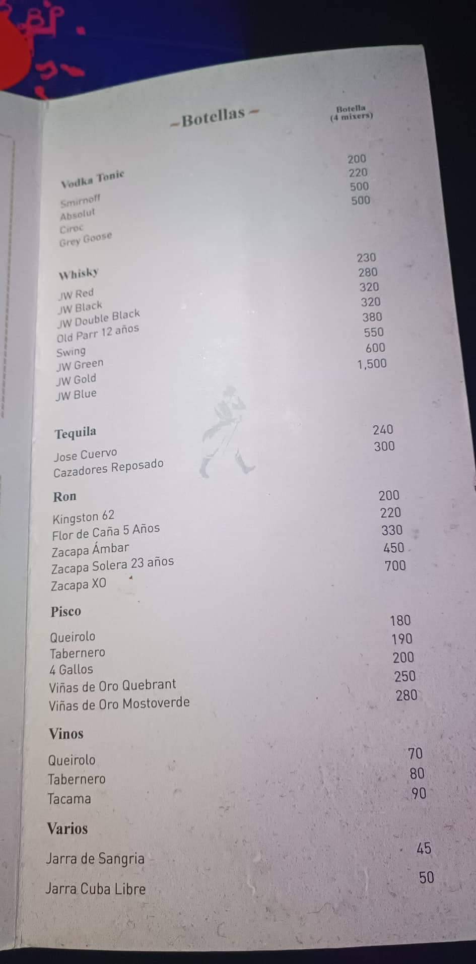 Carta de Vinilo Rock Bar, San Martín de Porres