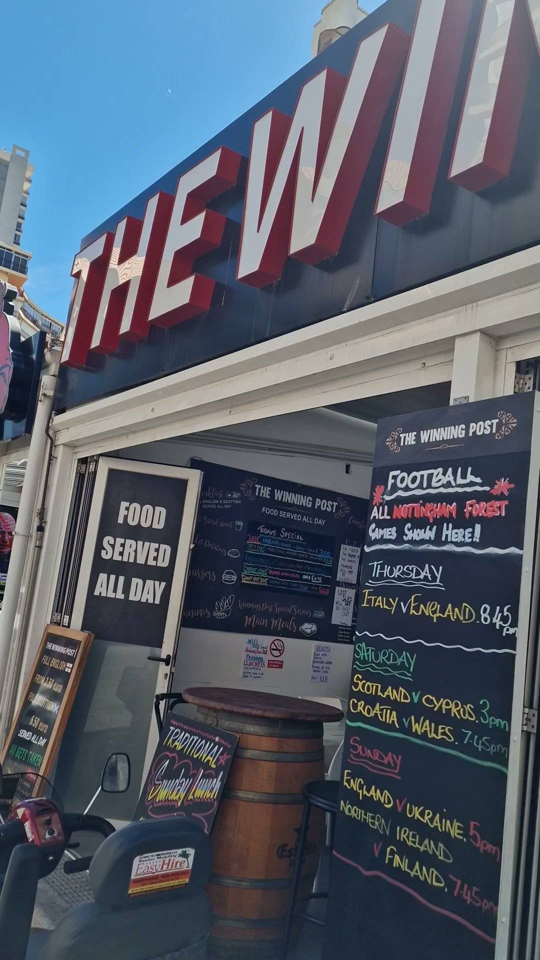 Menu at Winningpost pub & bar, Benidorm