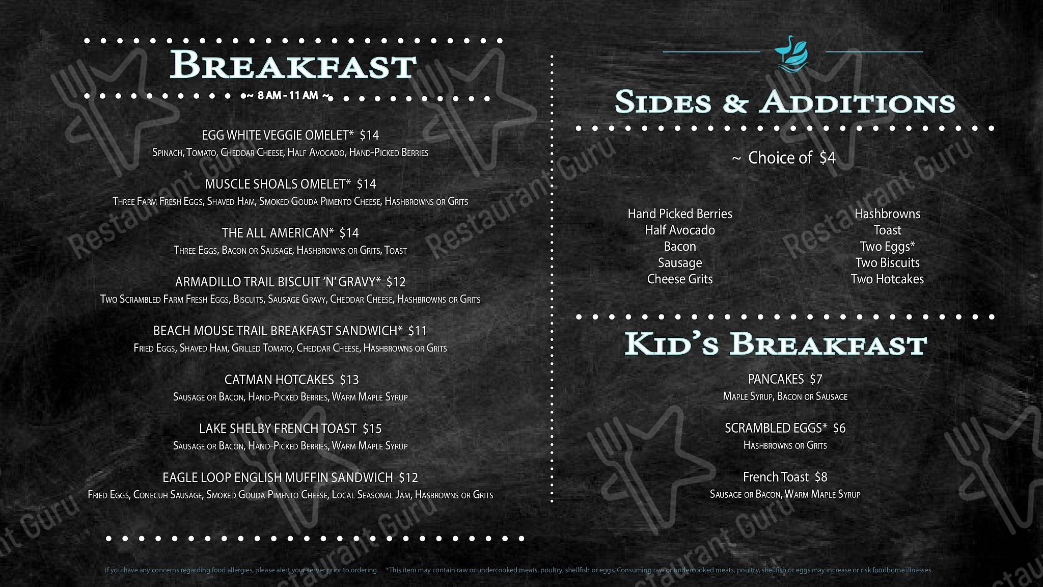 Menu at Woodside Restaurant, Gulf Shores, State Park Rd
