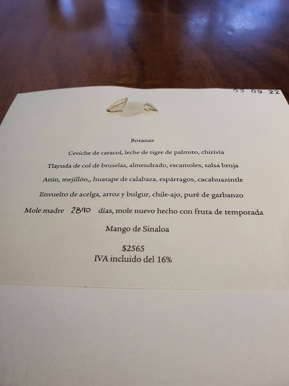 Carta del restaurante Pujol - Tasting Menu, Ciudad López Mateos ...