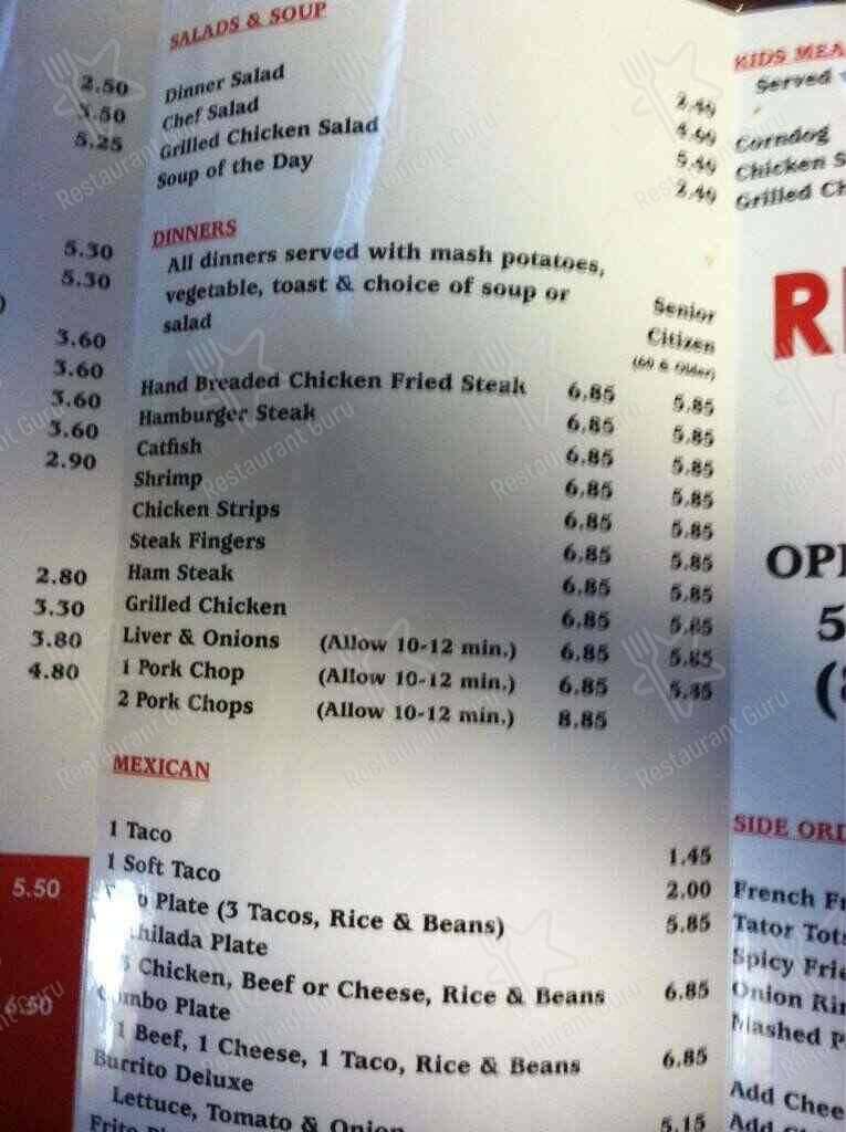 Menu at Red Zone Cafe, Lubbock, Slide Rd