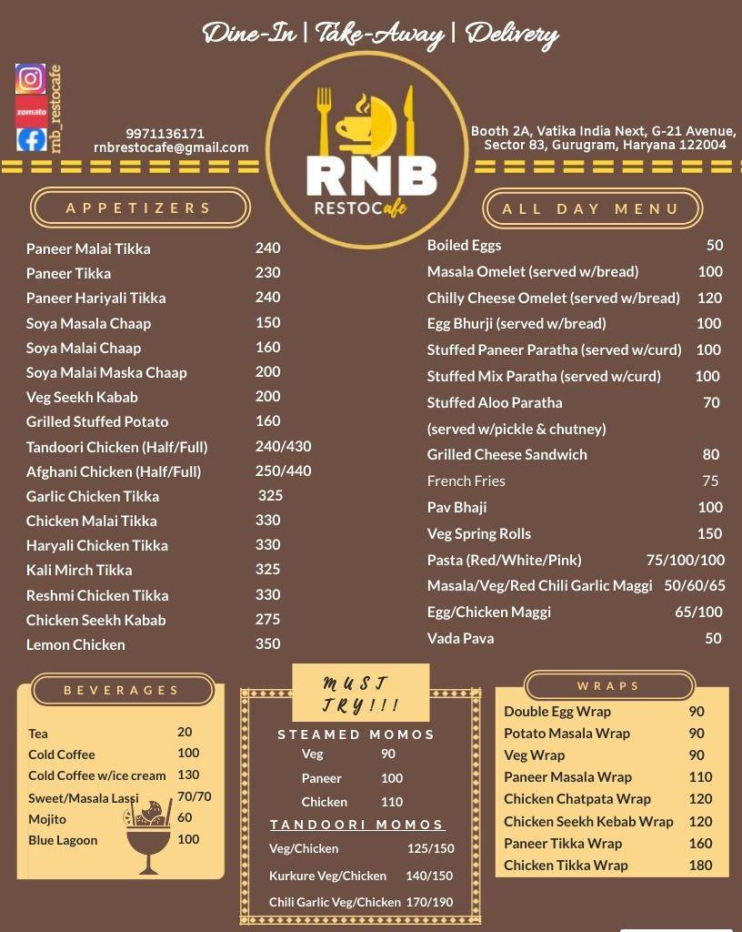 Menu at RNB Resto Cafe, Gurugram