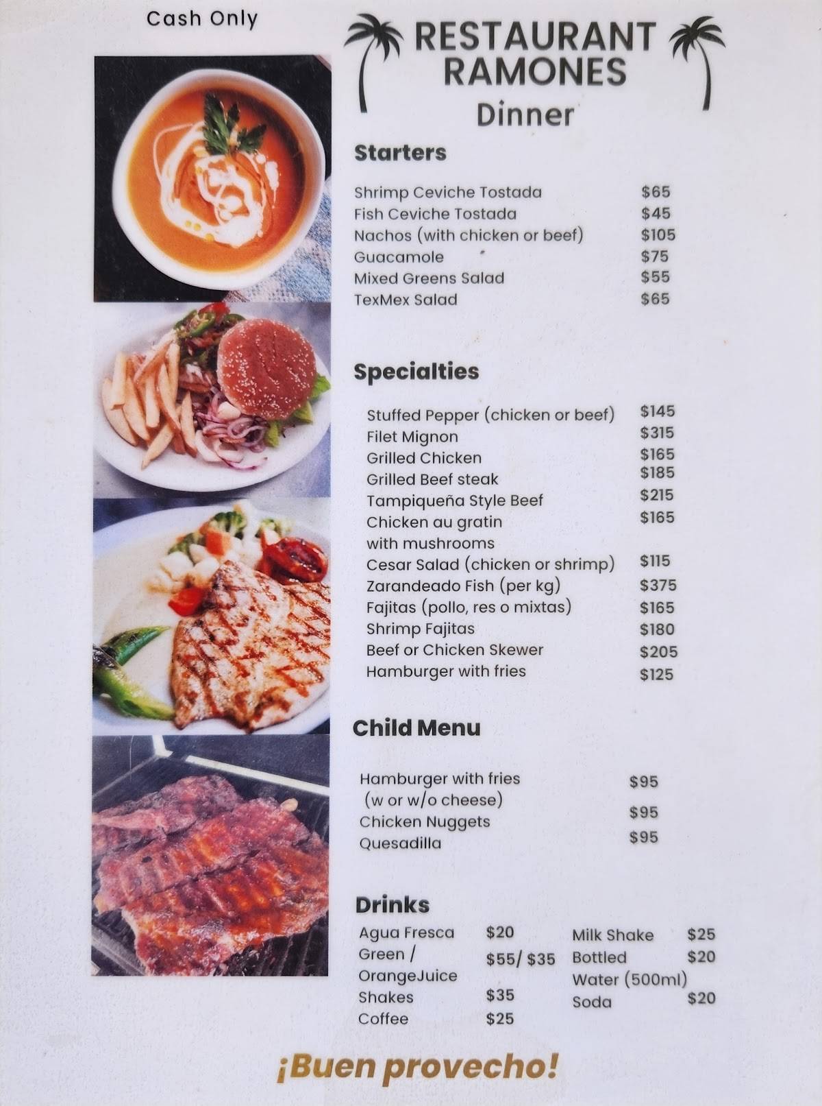 Menu at Ramones restaurant, La Cruz de Huanacaxtle