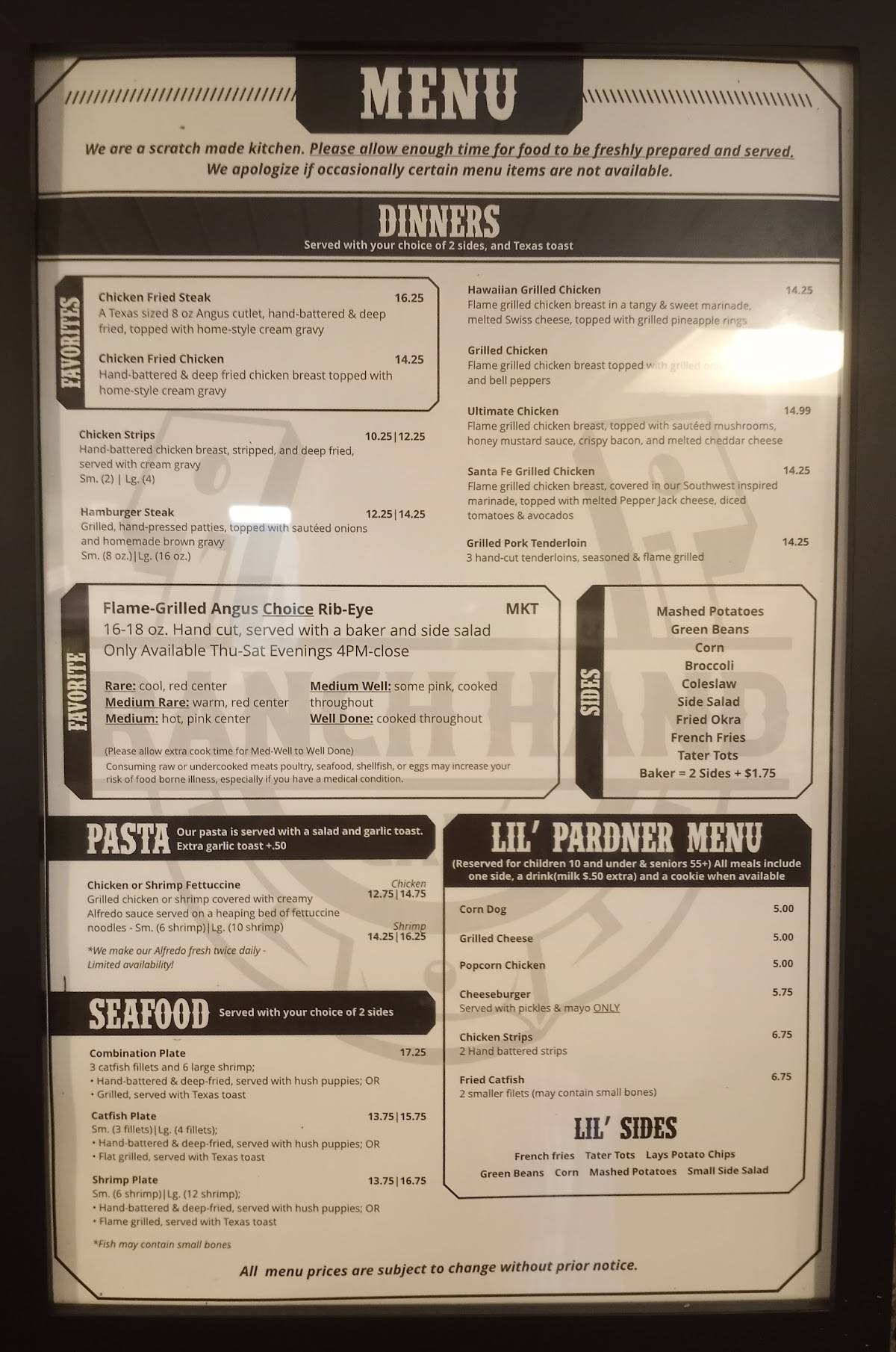 Menu at Ranch Hand Cafe, Cleveland, TX-321