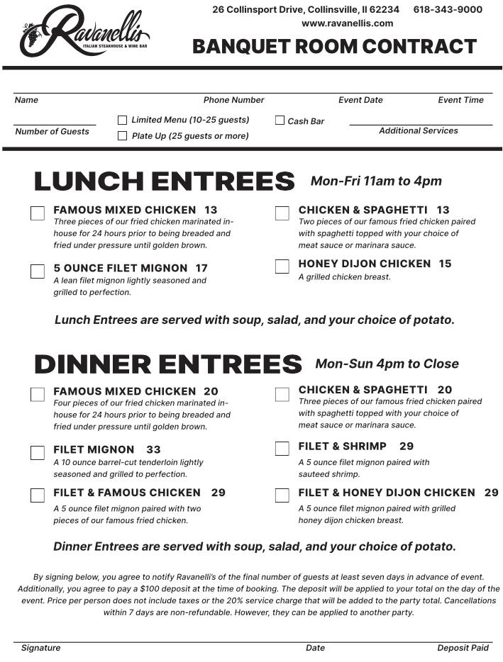 Menu at Ravanelli's Italian Steakhouse & Wine Bar, Collinsville, 26 ...