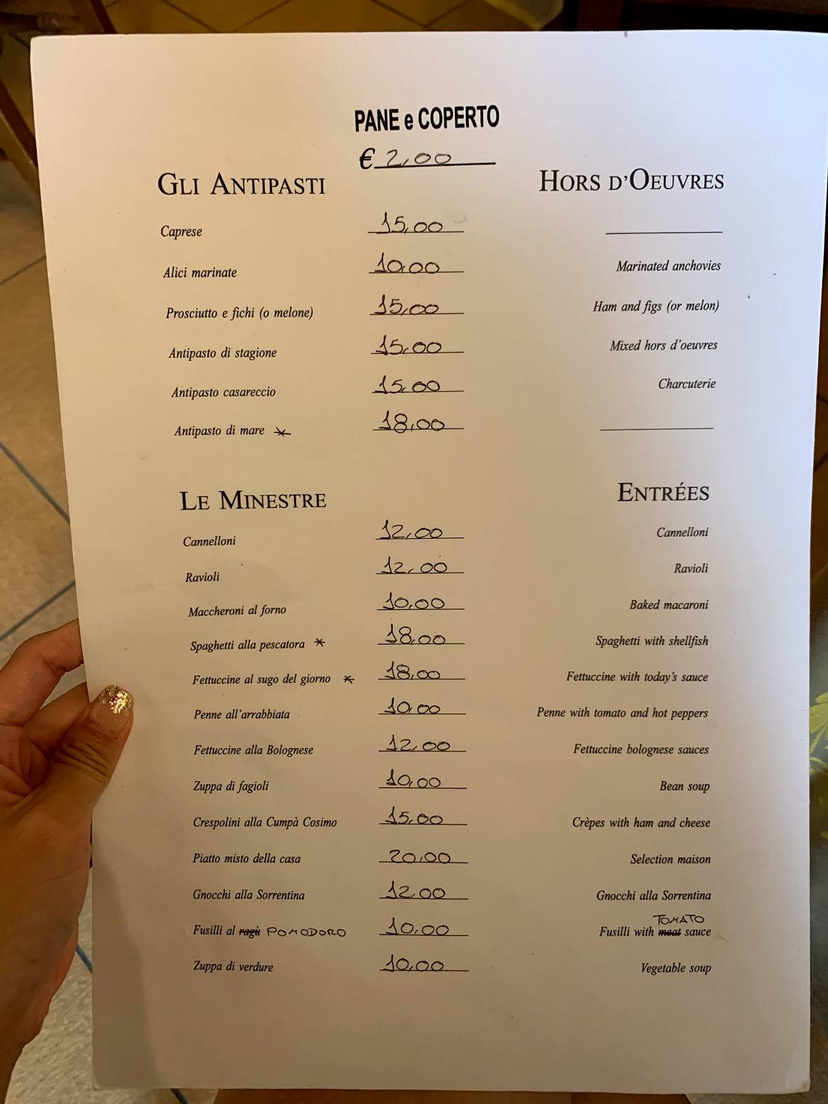 Menu at Trattoria Pizzeria Cumpa' Cosimo, Ravello
