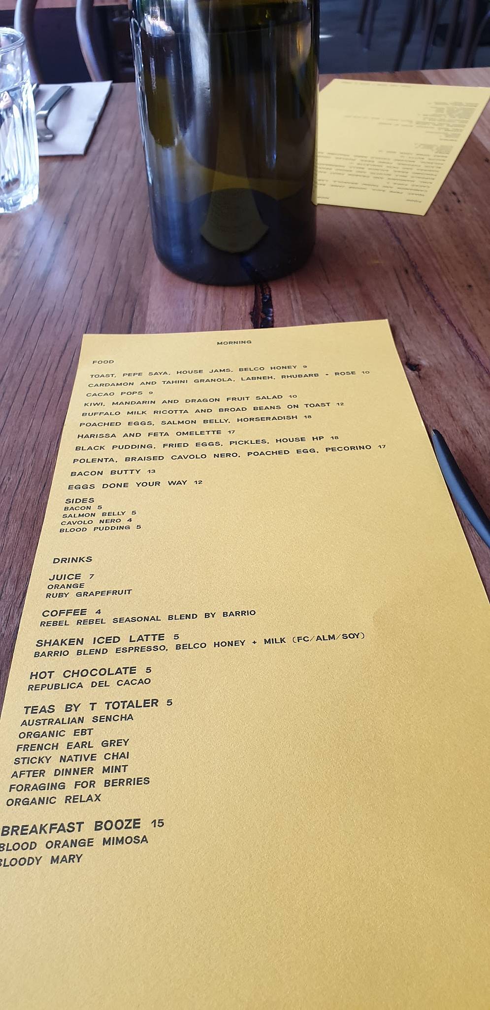 Menu at Rebel Rebel restaurant, Canberra