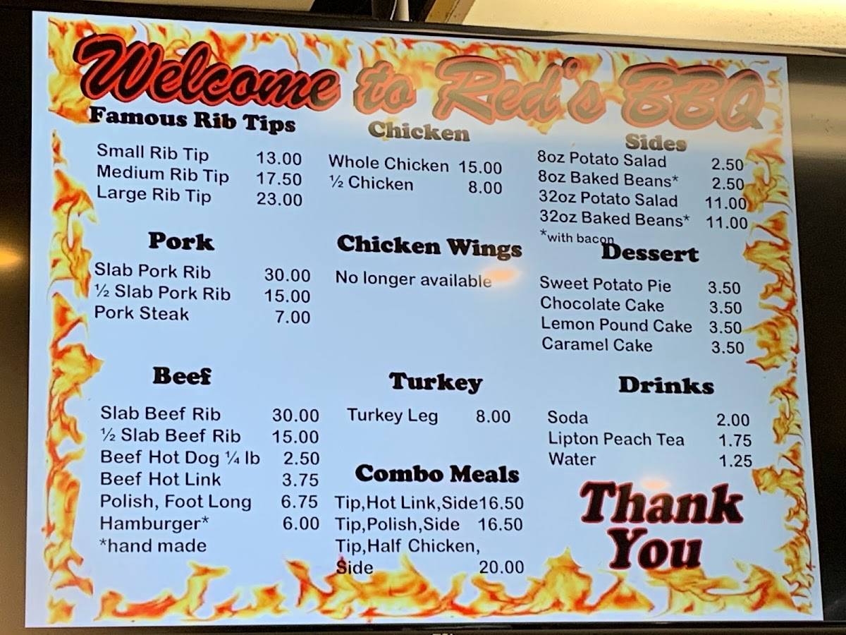 Menu at Red's The One And Only BBQ, Ferguson