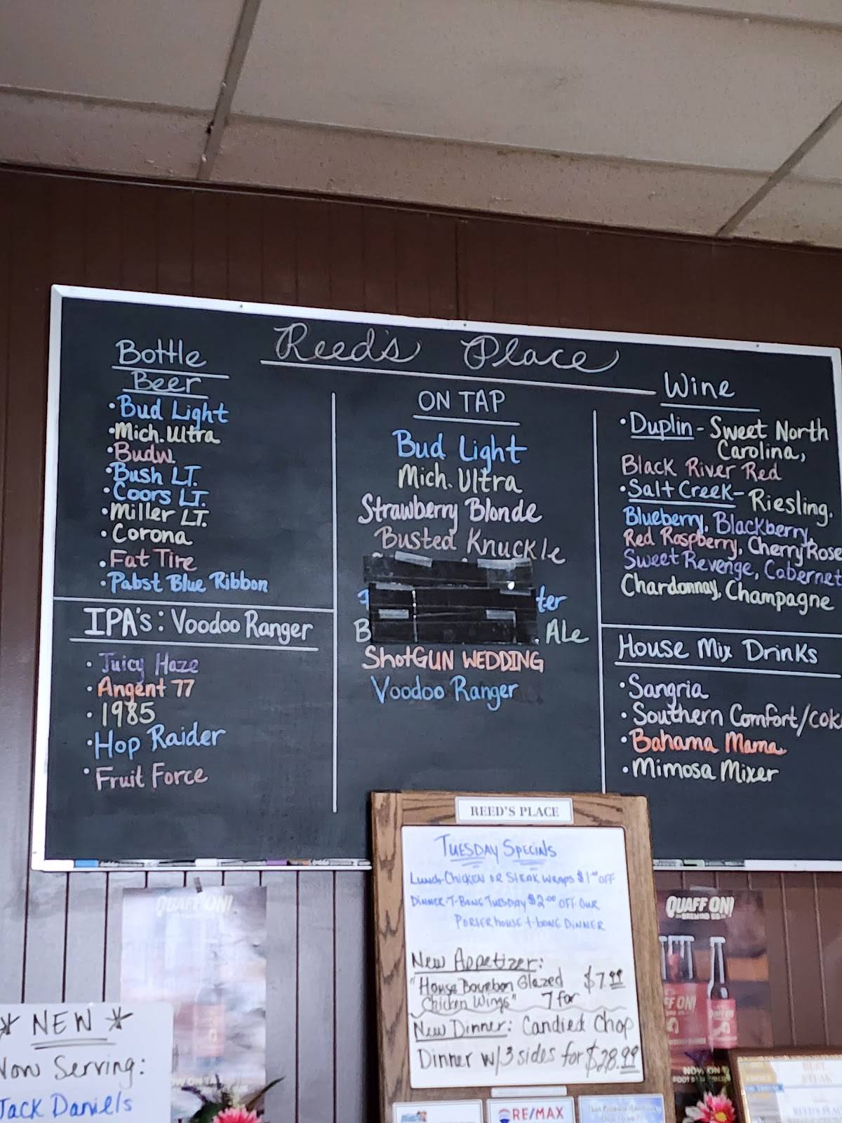 Menu at Reed’s Place: Steak and Chop Shop steakhouse, Seymour