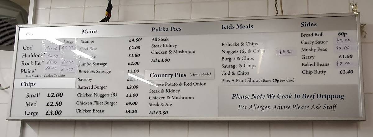 Menu at Regal restaurant, Felixstowe, Sea Rd