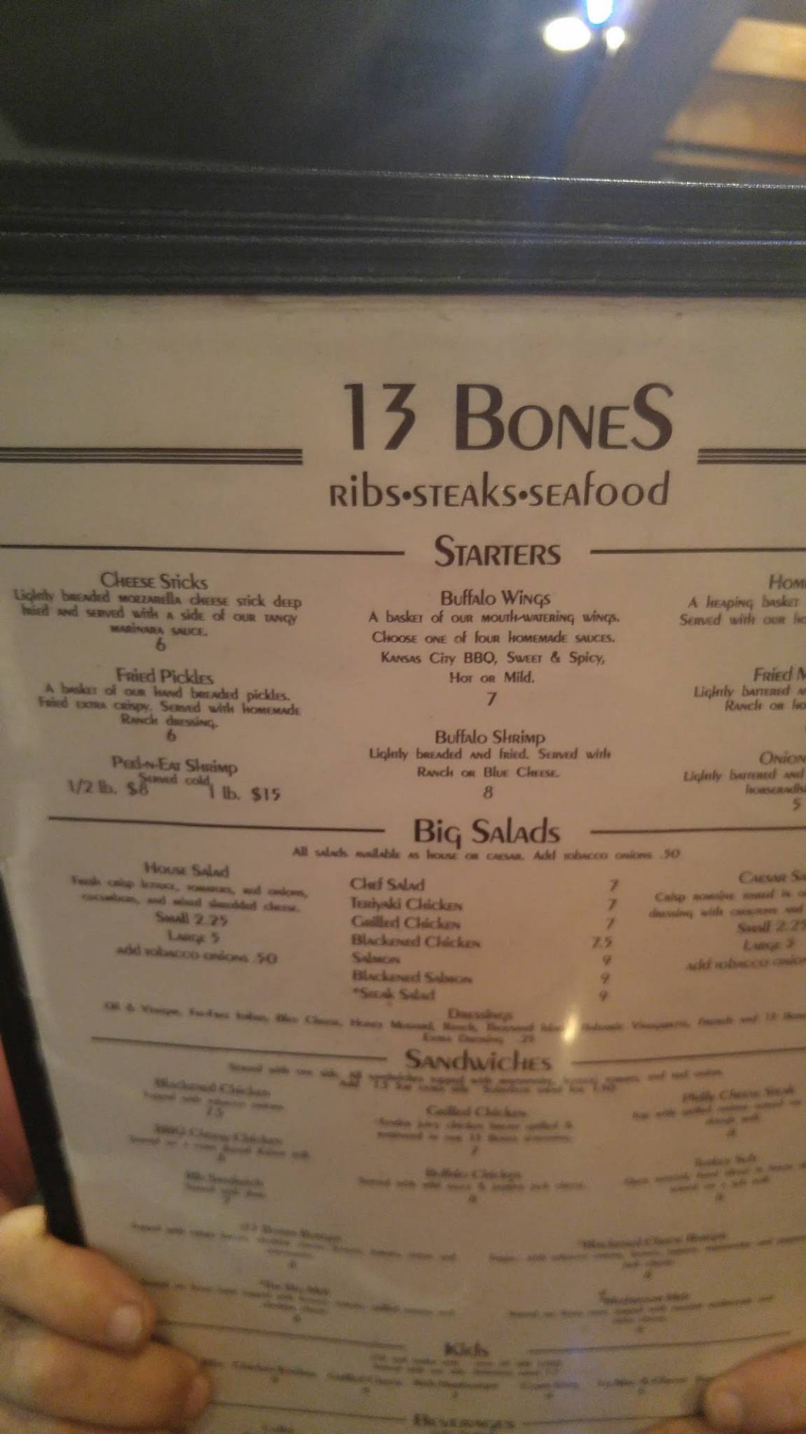 Menu at 13 Bones Restaurant, Mount Airy