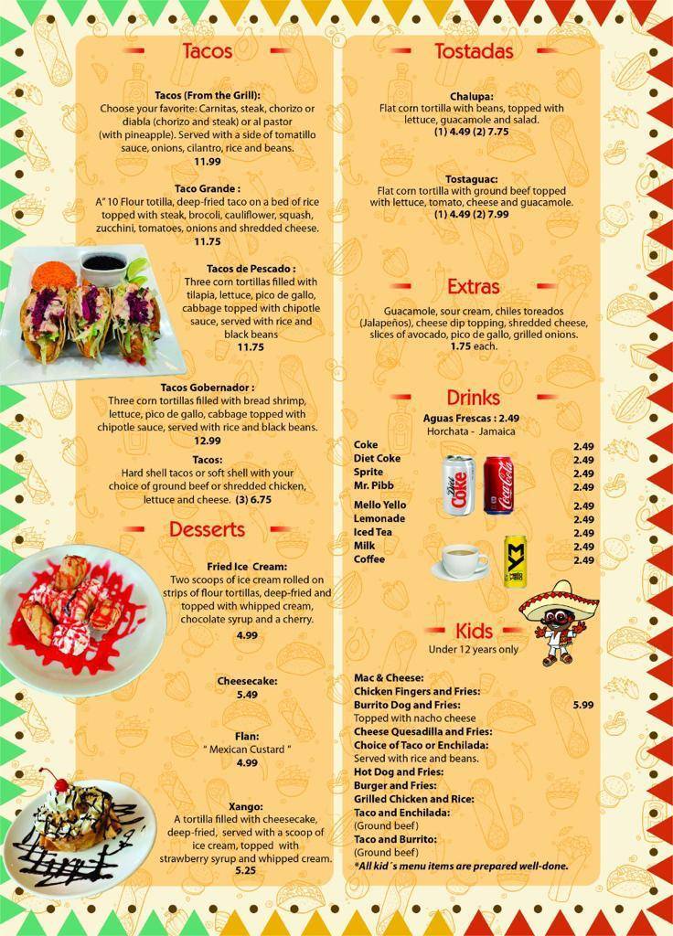 Menu at 4 Queens Mexican grill restaurant, Bryson City