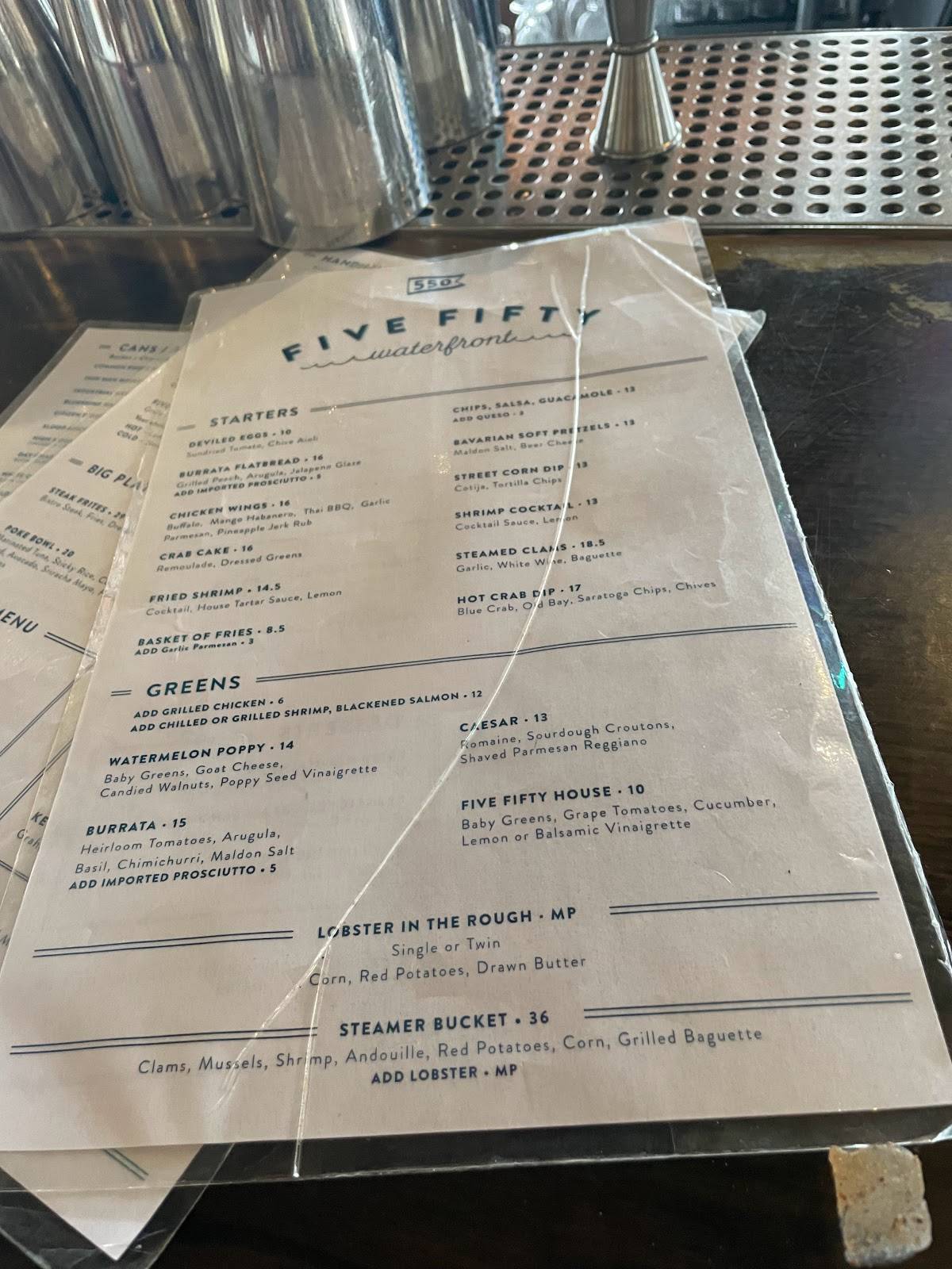 Menu at 550 Waterfront by Druthers restaurant, Saratoga Springs