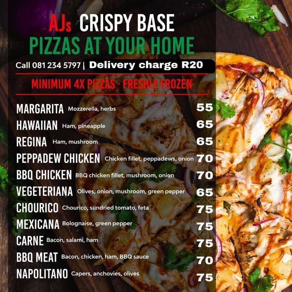 Menu at AJ's In The park restaurant, Randburg, 33 Abercorn Ave