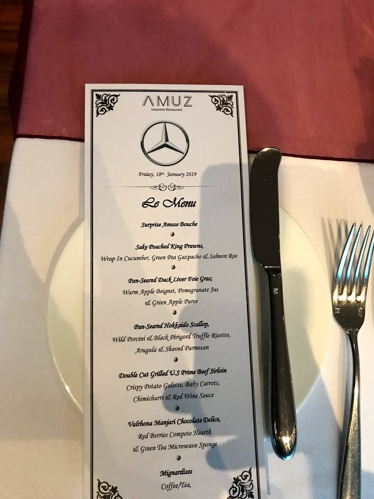 Menu at AMUZ Gourmet Restaurant, Jakarta