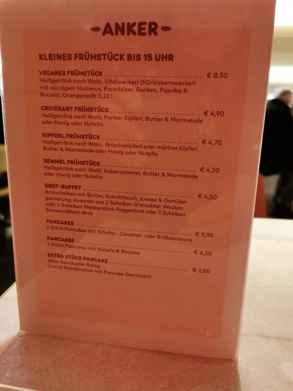 Menu at ANKER, Vienna, Opernpassage 19