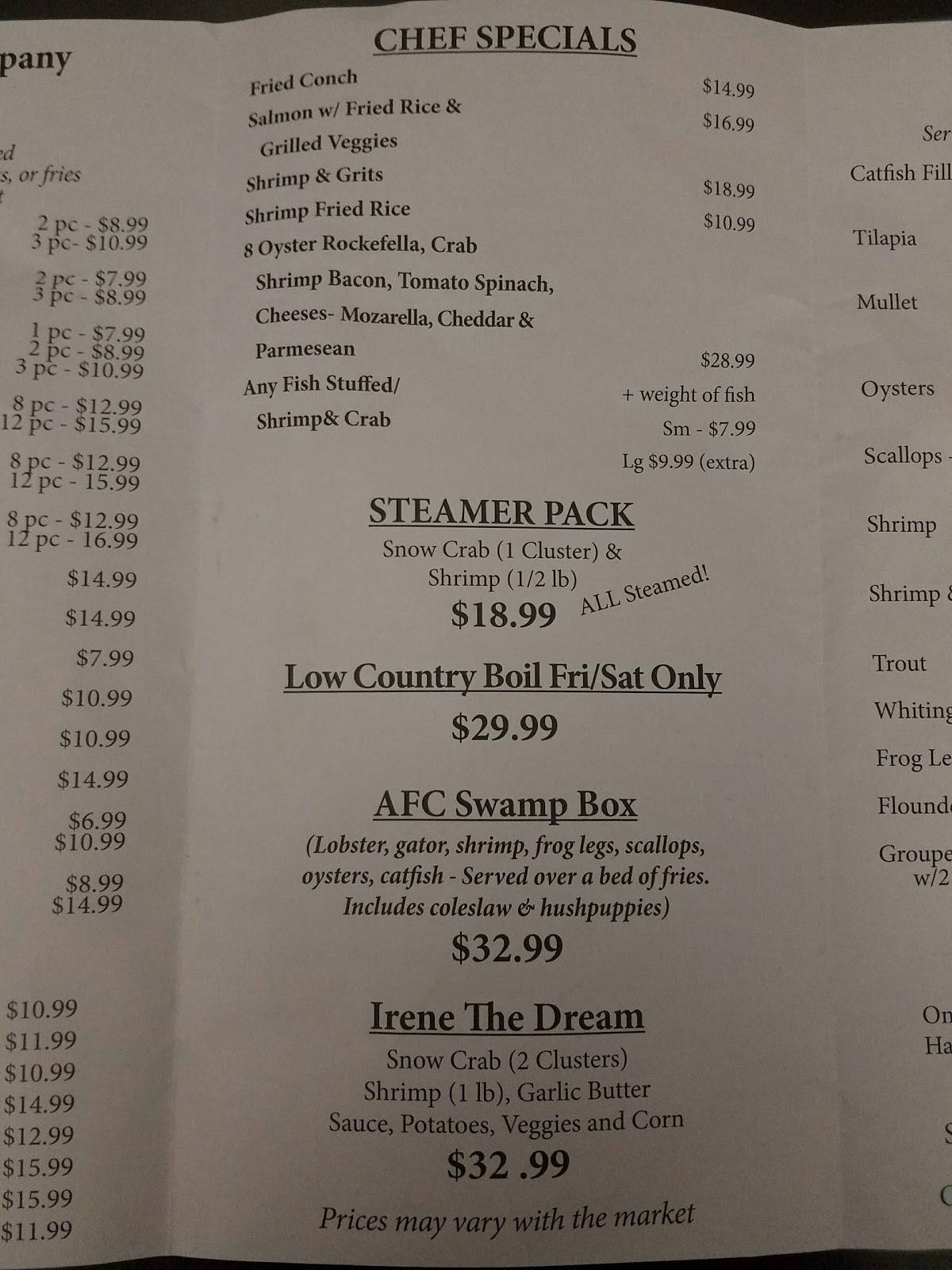 Menu at Albany Fish Company restaurant, Albany