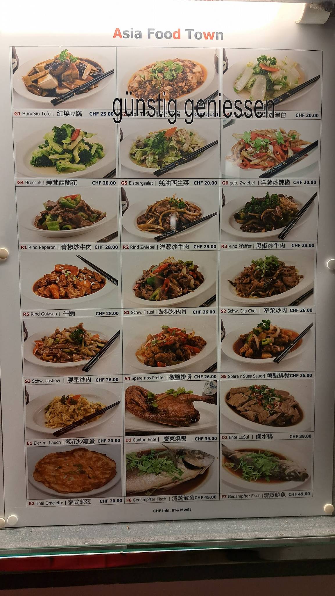 Menu da Asia Food Town, Lucerna, Weggisgasse 1