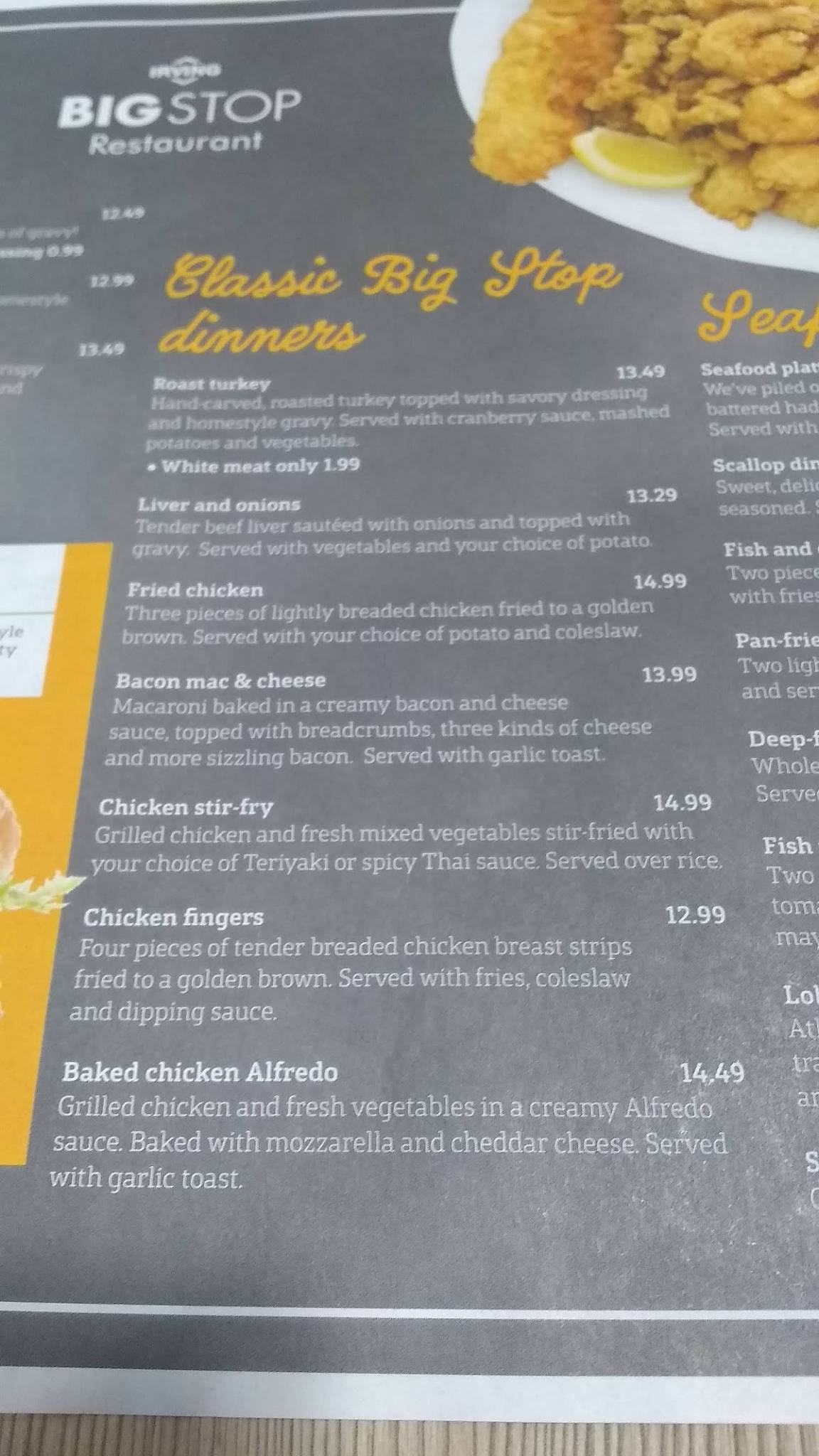 Menu at Aulac Big Stop Restaurant, Aulac, 170 Aulac Rd