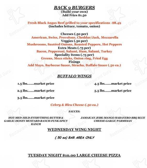 Menu at The Back Nine Restaurant & Sports Bar, Rome