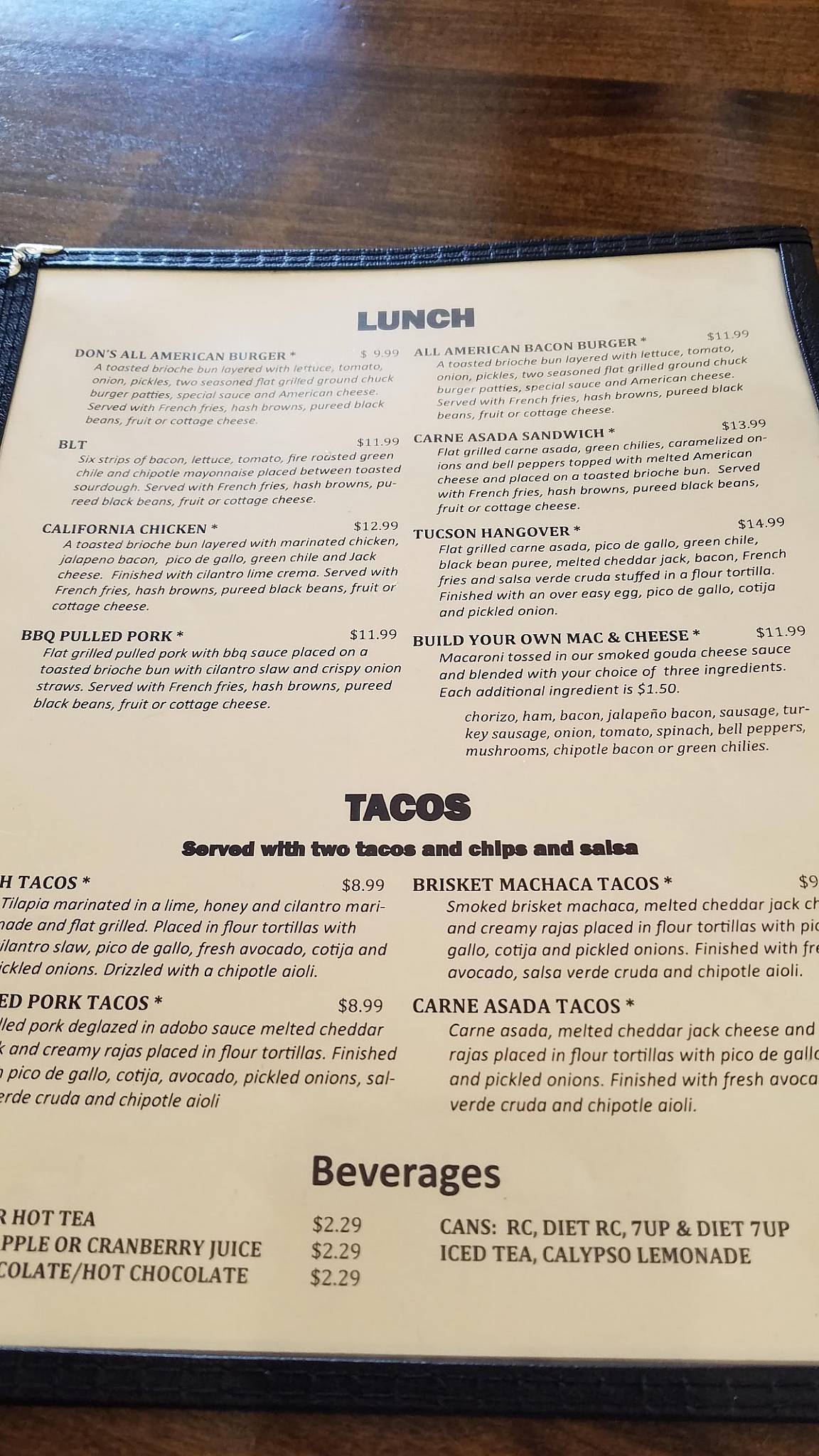 Menu at Baja Cafe on Broadway, Tucson, E Broadway Blvd