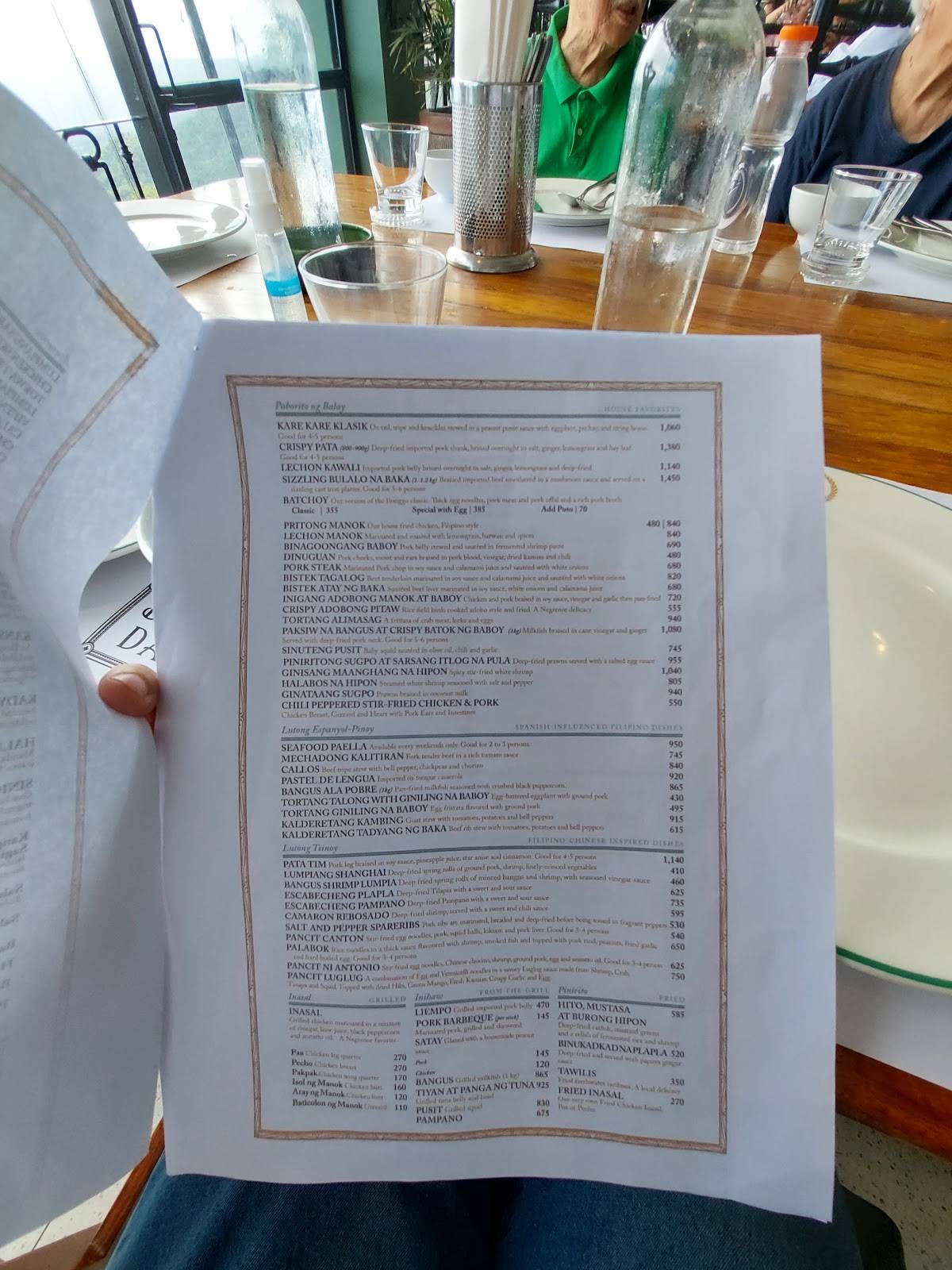 Menu at Balay Dako restaurant, Tagaytay, Tagaytay - Nasugbu Hwy