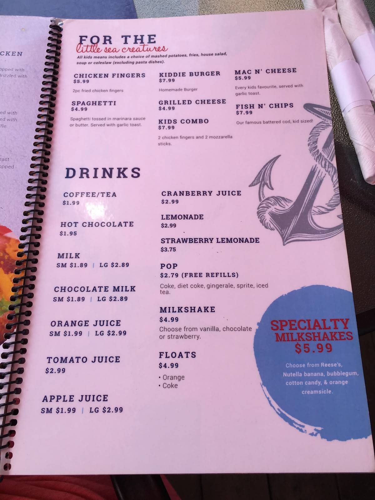 Menu at Beach House Grill restaurant, Kingsville
