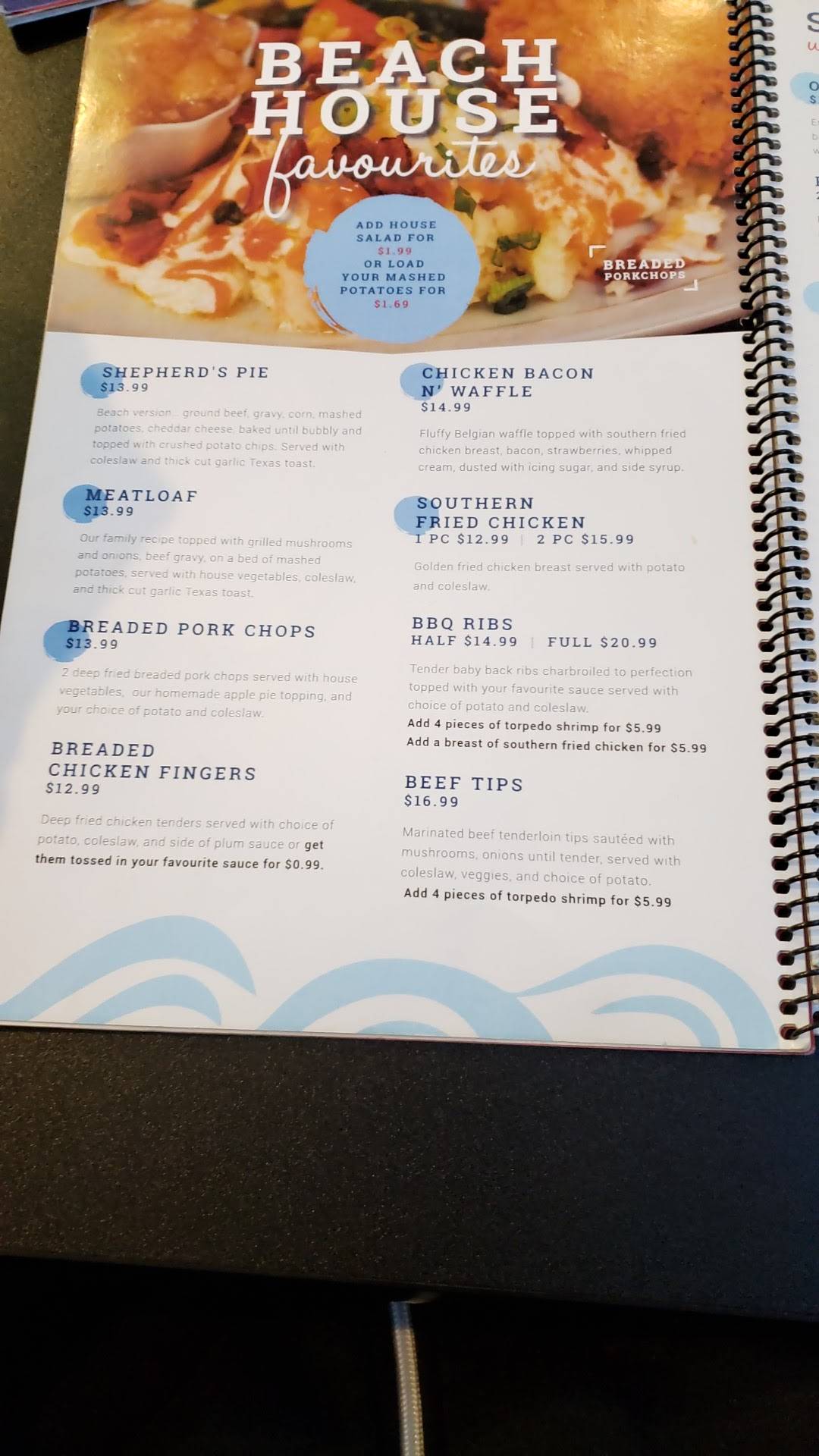 Menu at Beach House Grill restaurant, Kingsville