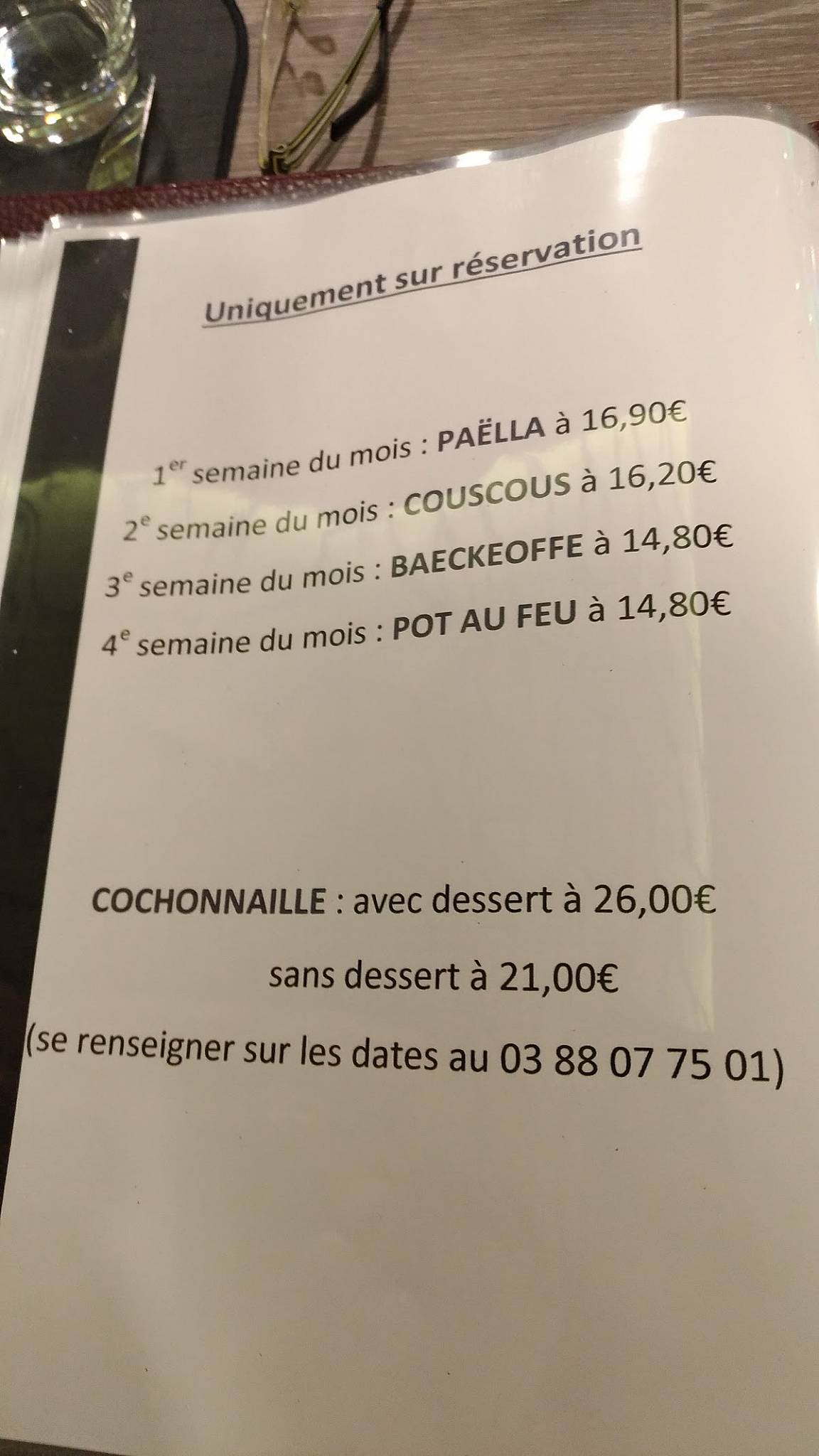 Menu au Restaurant Bel Air, Pfaffenhoffen